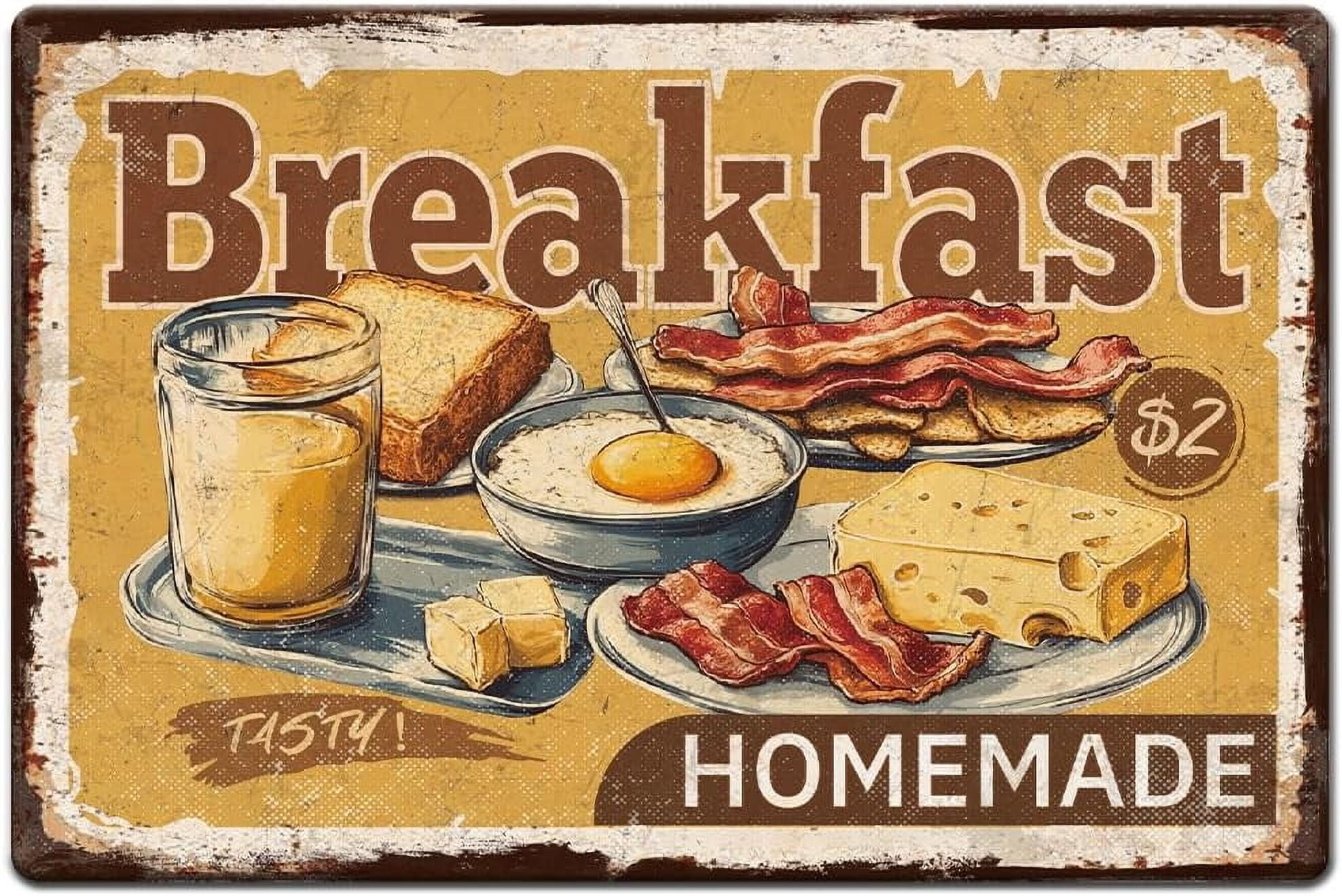 1pcs 1pc Vintage Metal Tin Signs 12x8 inch Retro Plaque Breakfast Signs ...