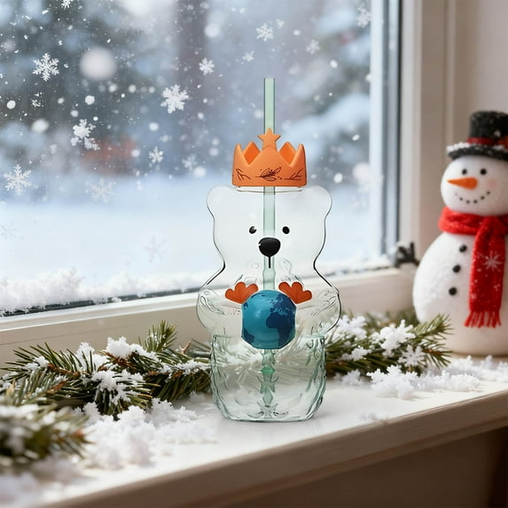 1pcs 2025 Cute Bear Straw Cup, 20oz Glass Mug with Reusable Straw ...