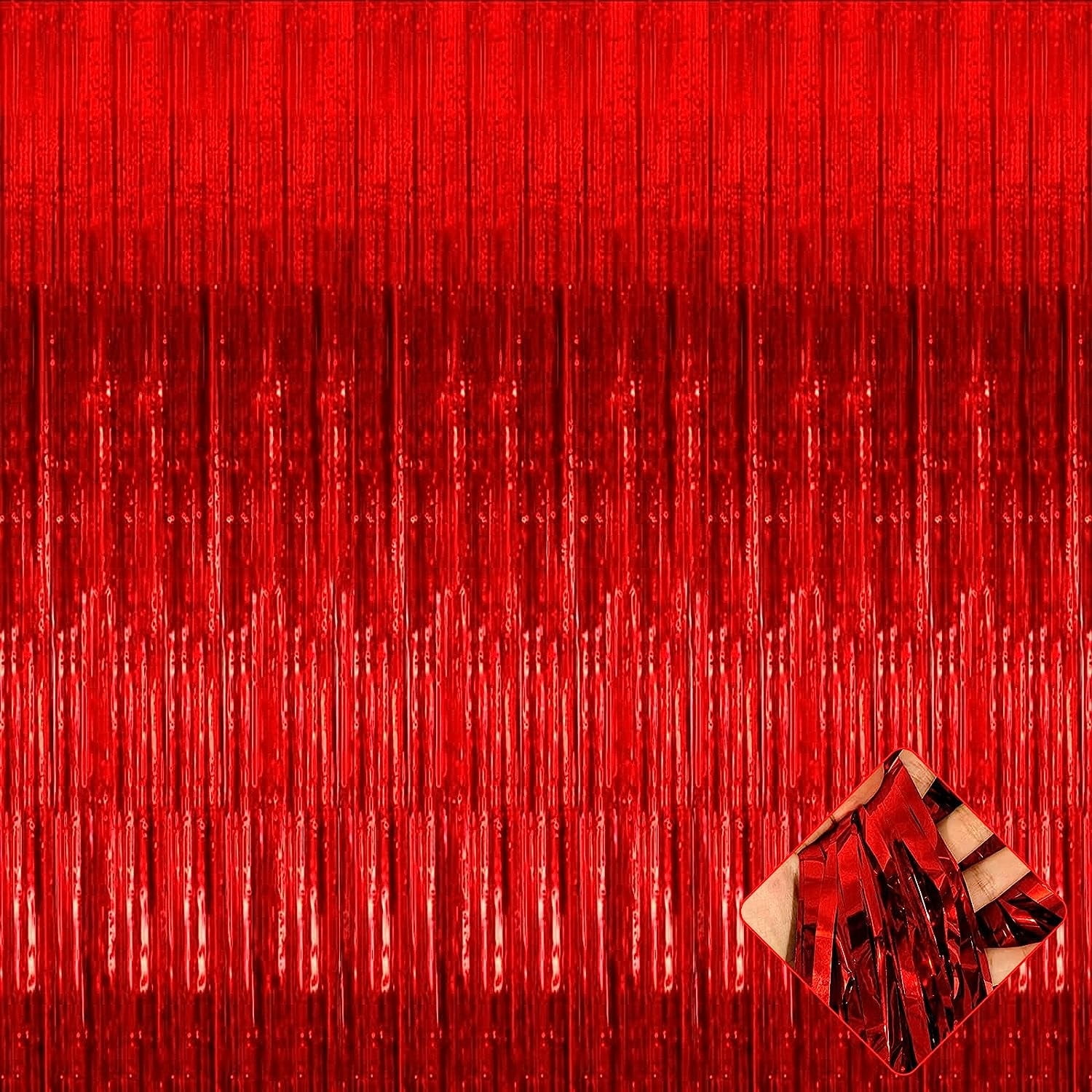 1pcs 3.2ft x 6.5ft Red Foil Curtain Decoration,Tinsel Foil Fringe ...