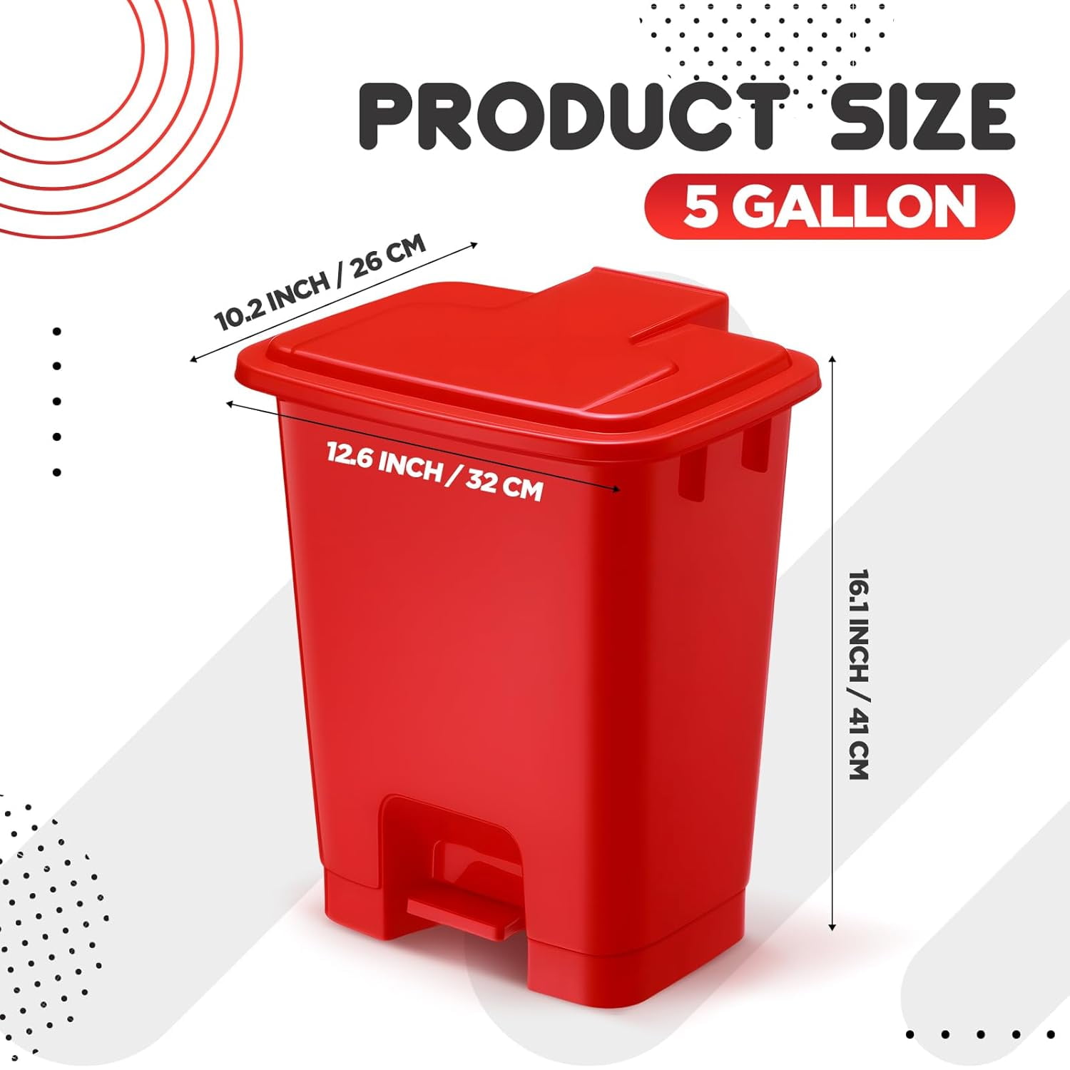 1pcs 5 Gallon Red Step on Trash Can Hands-Free Waste Bin with Odor ...