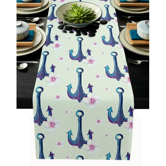 1pcs Anchor Blue Navy Lines Modern Table Runners For Wedding Party ...
