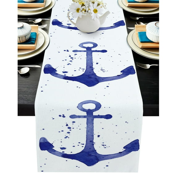 1pcs Anchor Blue Navy Lines Modern Table Runners For Wedding Party ...