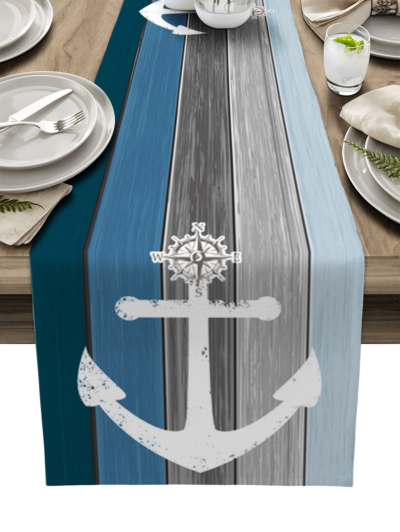 1pcs Anchor Blue Navy Lines Modern Table Runners For Wedding Party ...