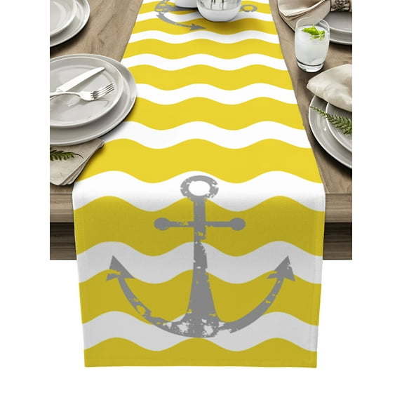 1pcs Anchor Blue Navy Lines Modern Table Runners For Wedding Party ...