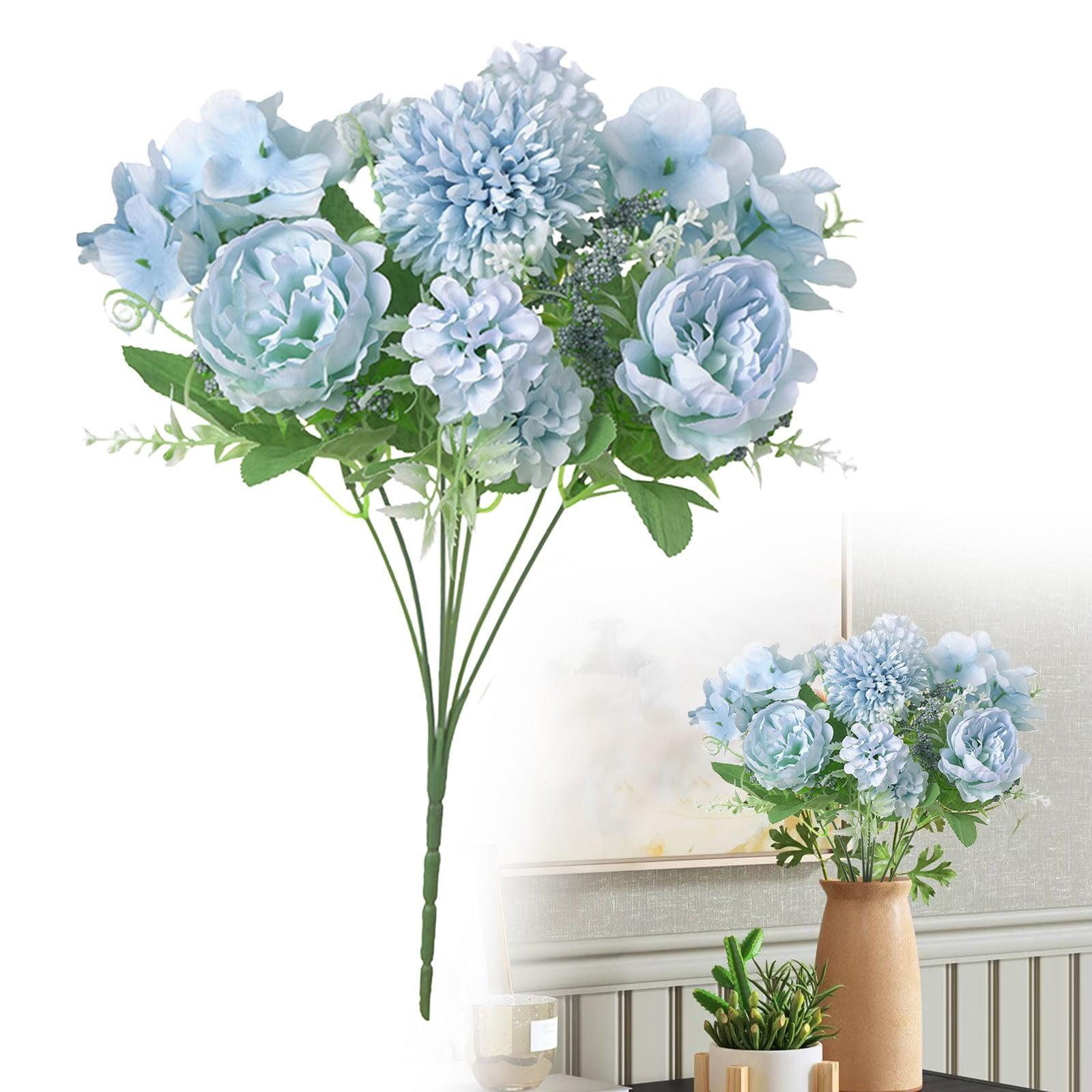 1pcs Artificial Flowers Bouquet Fake Peony Silk Hydrangea Wildflowers ...