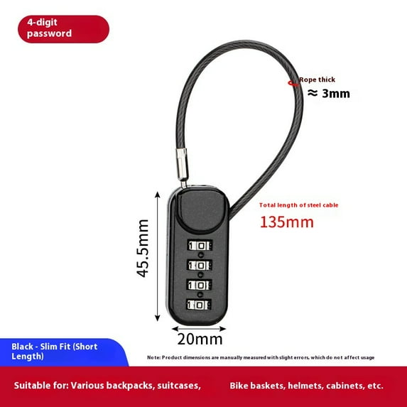 1pcs Cable Locks with Combination, 4 Digit Combination Padlocks,13.5cm ...