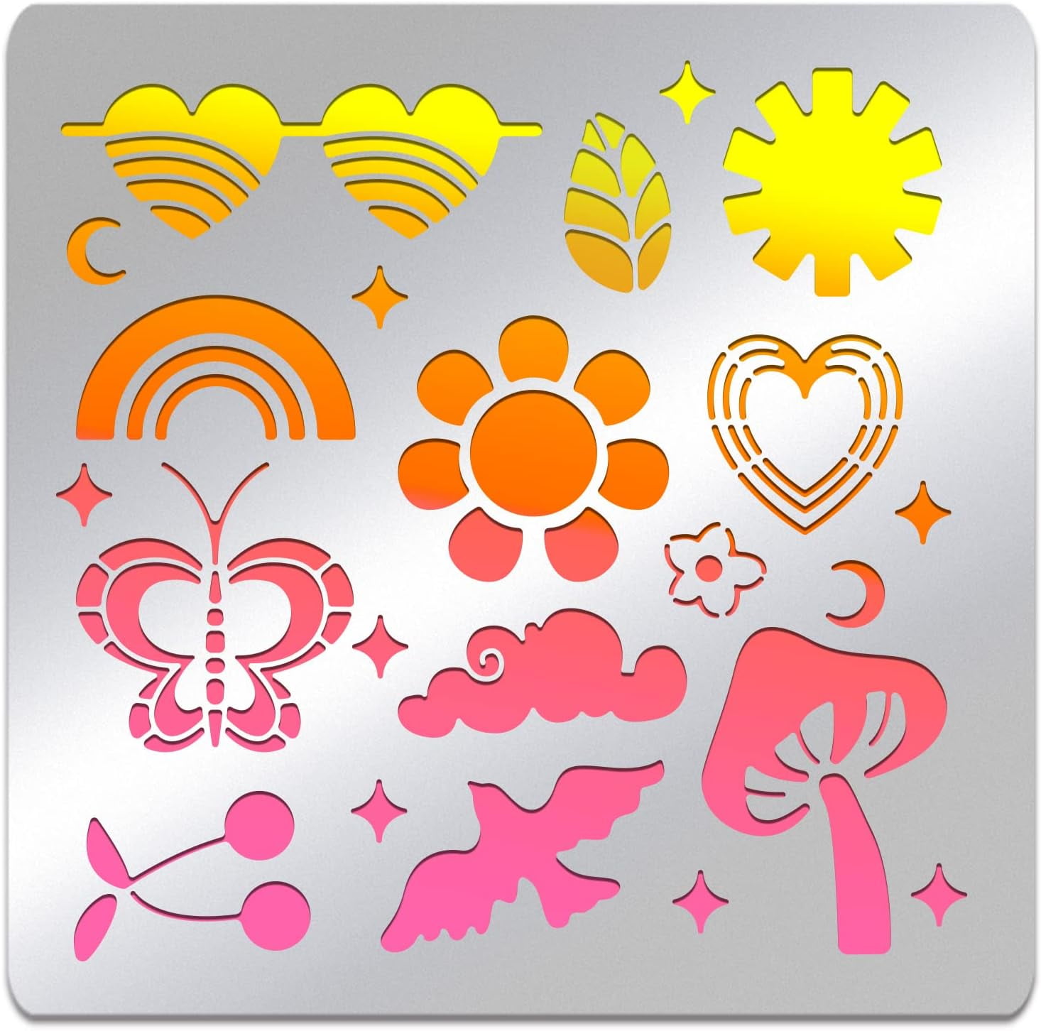 1pcs Cartoon Pattern Metal Stencil Square Stainless Steel Sun Rainbow ...