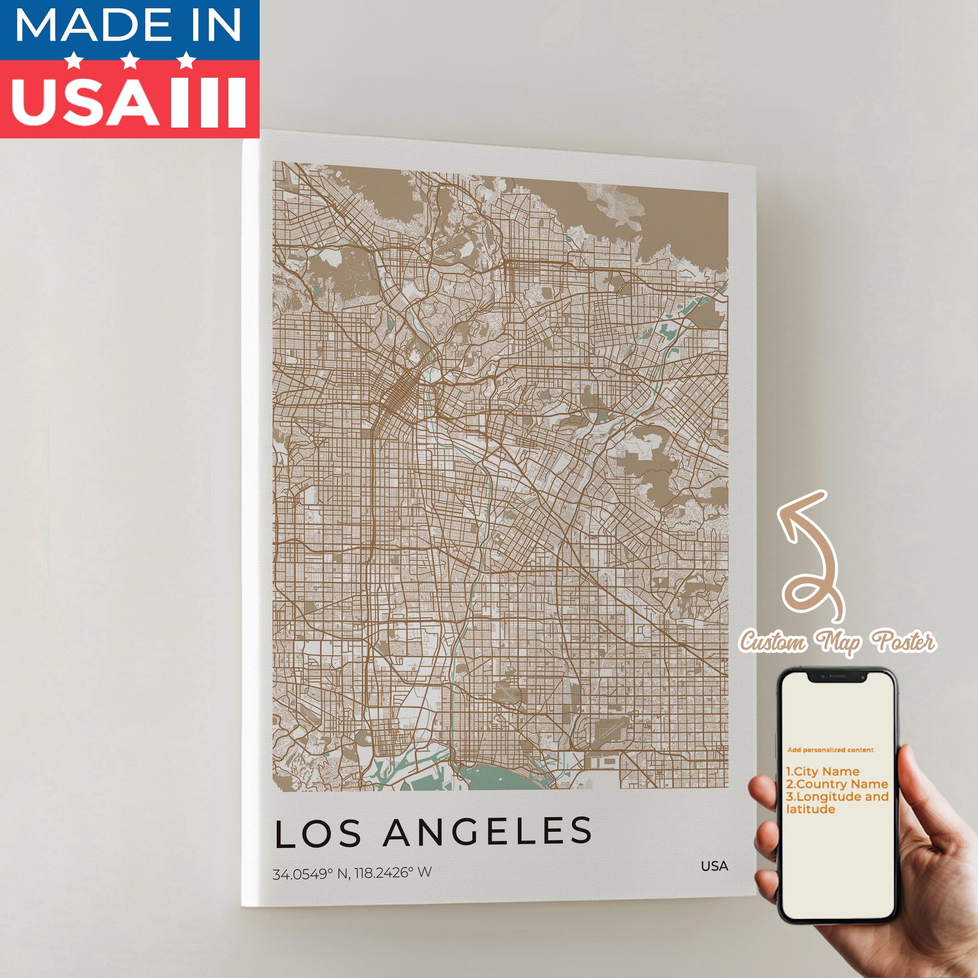 1pcs Custom City And Country Map Name Decorative Painting, Canvas 16x24inch Unframe, Waterproof ...