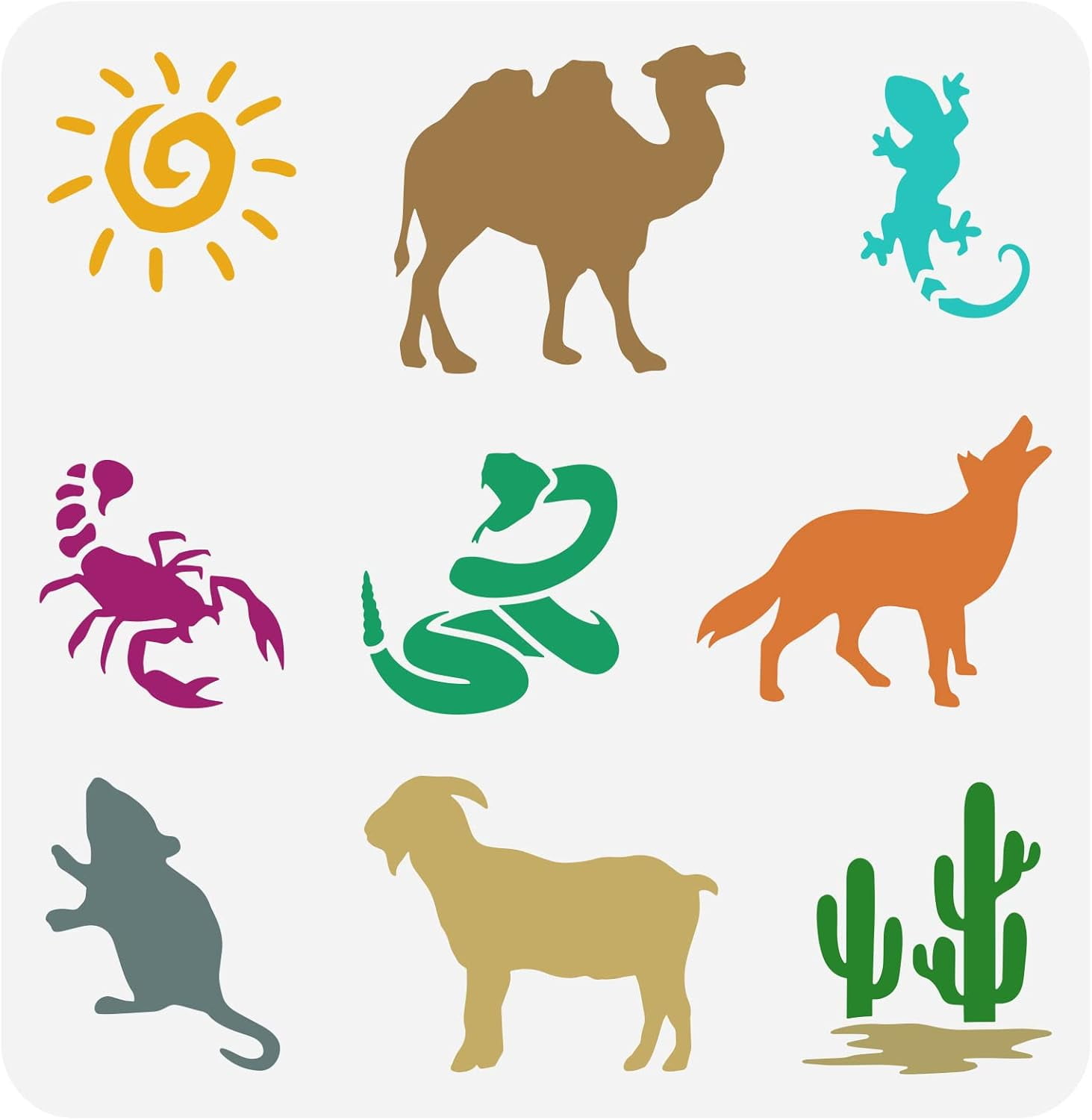 1pcs Desert Animals Stencil 11.8x11.8 inch Lizard Snake Cactus Drawing ...