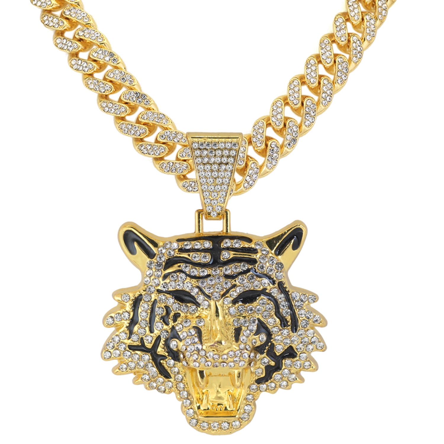 1pcs Fully Roaring Tiger Head Pendant Punk Rock Necklace, 24 Inch 7mm ...
