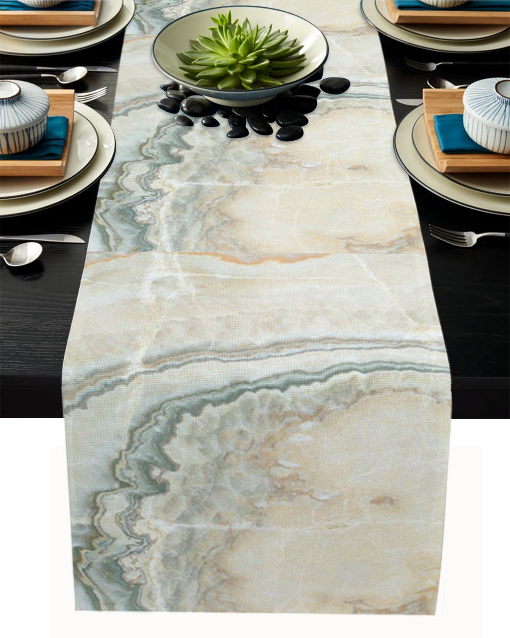1pcs Green Marble Lines Golden Crack Texture Modern Table Runners For ...