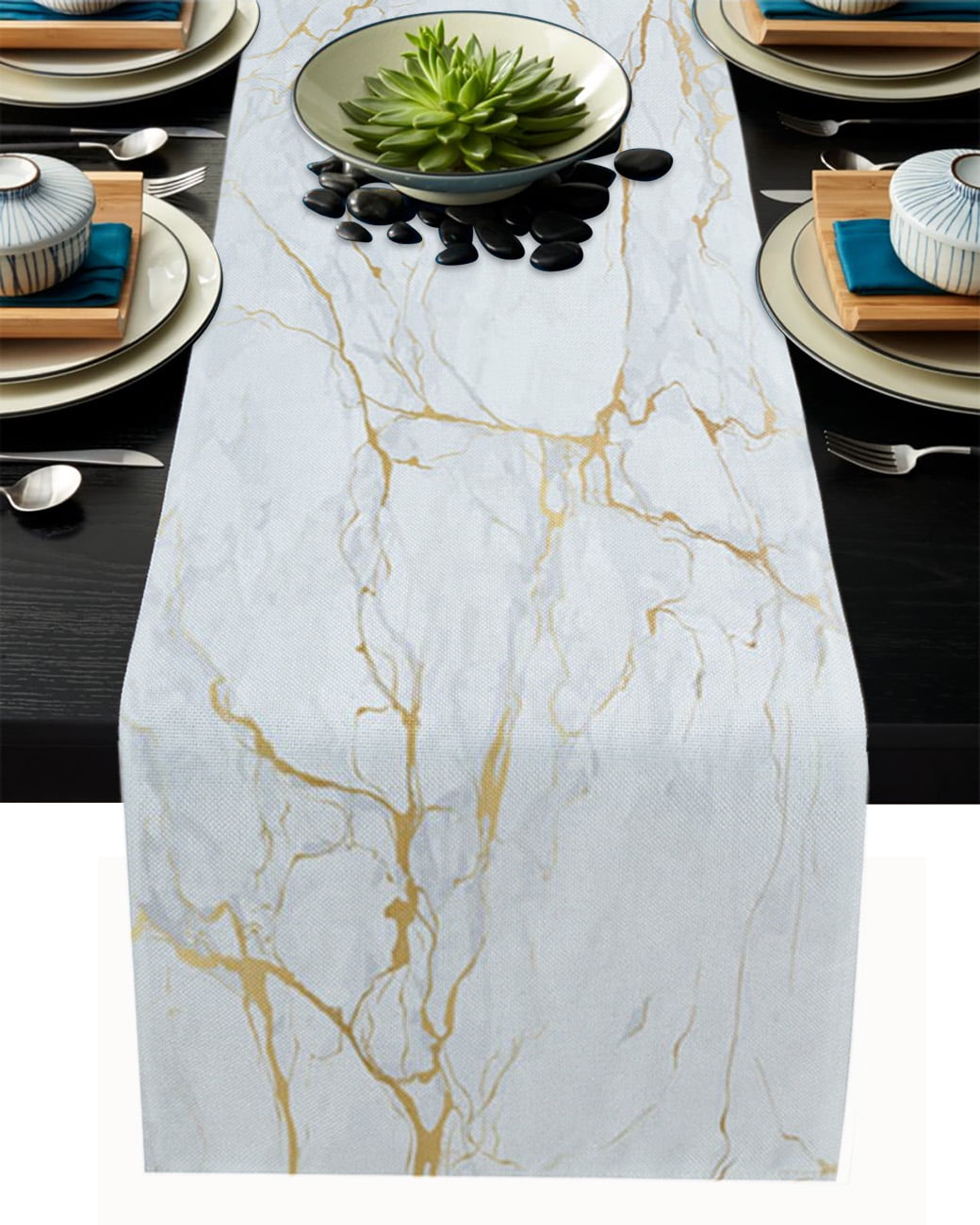 1pcs Green Marble Lines Golden Crack Texture Modern Table Runners For ...