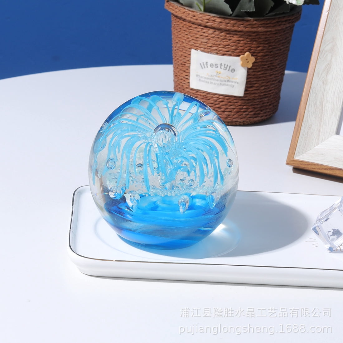 1pcs Hand Blown Ocean Waves Crystal Ball - Glass Collectible Figurines ...
