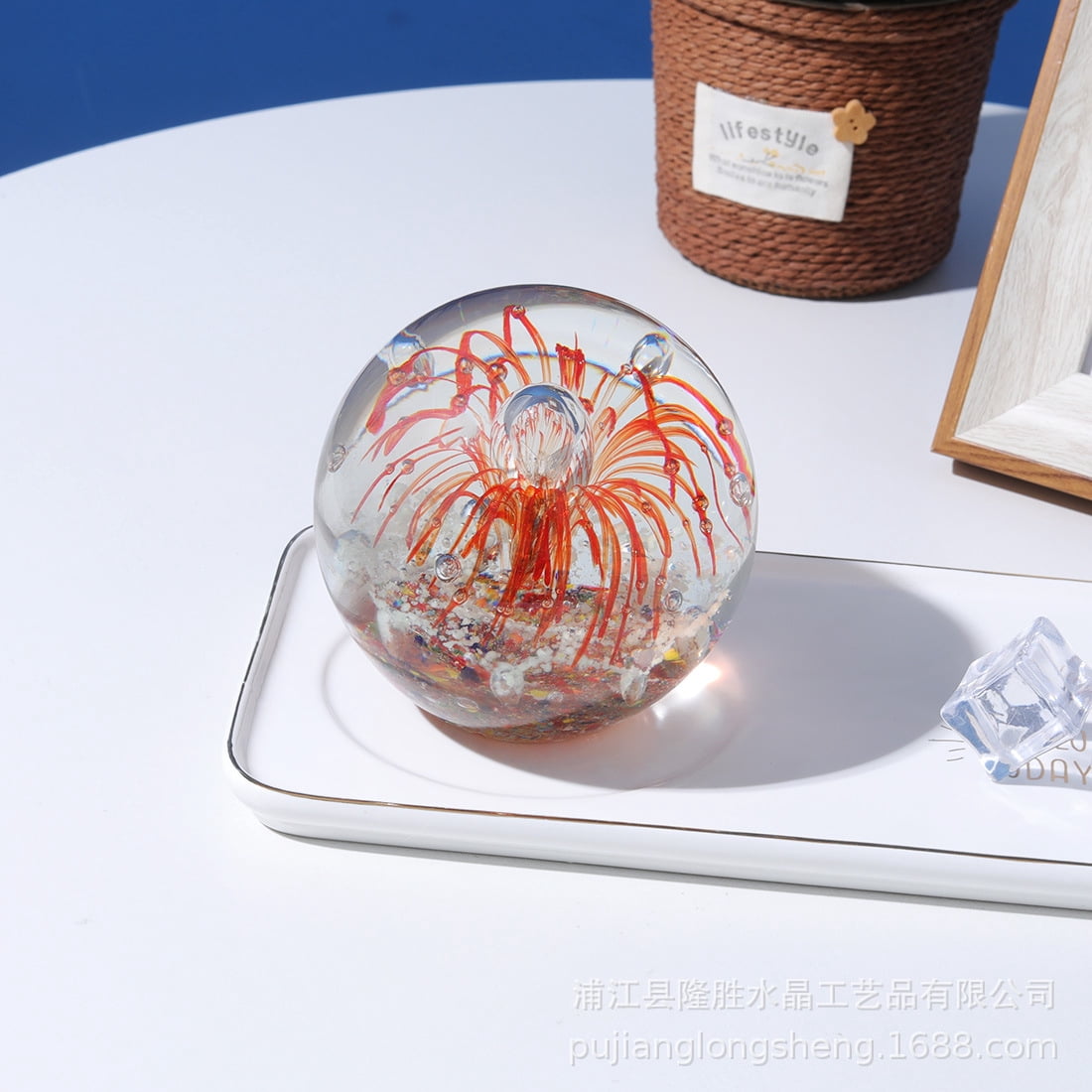 1pcs Hand Blown Ocean Waves Crystal Ball - Glass Collectible Figurines ...