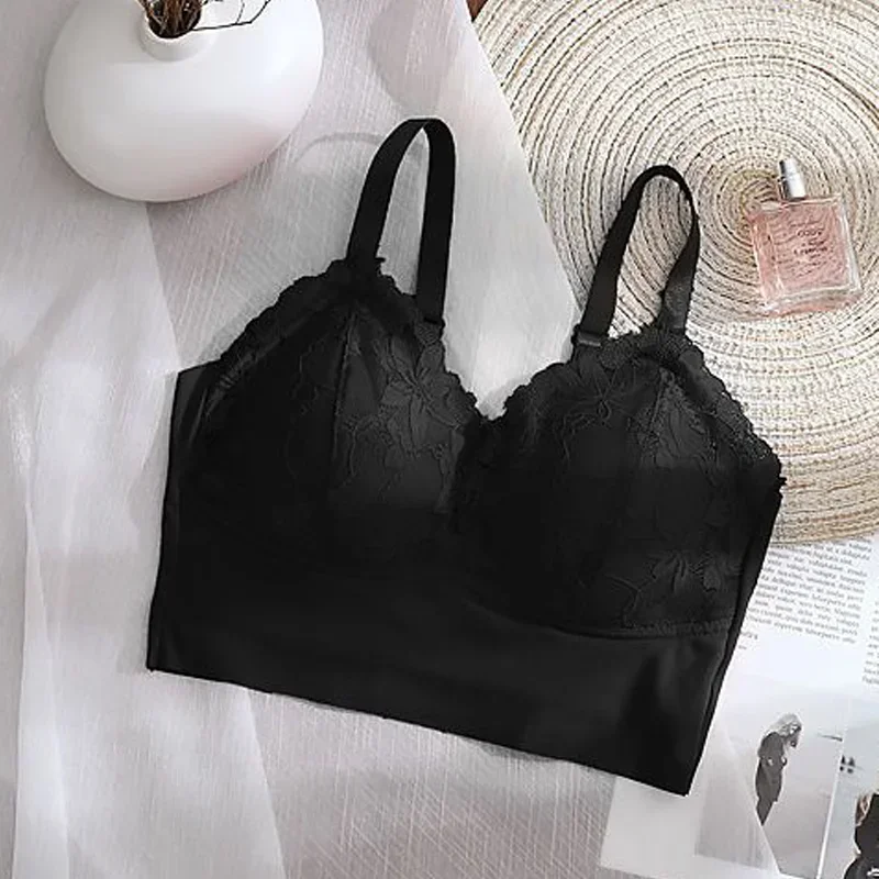 1pcs Ice Silk Seamless Lace Sport Bra No Steel Ring Comfortable Large ...