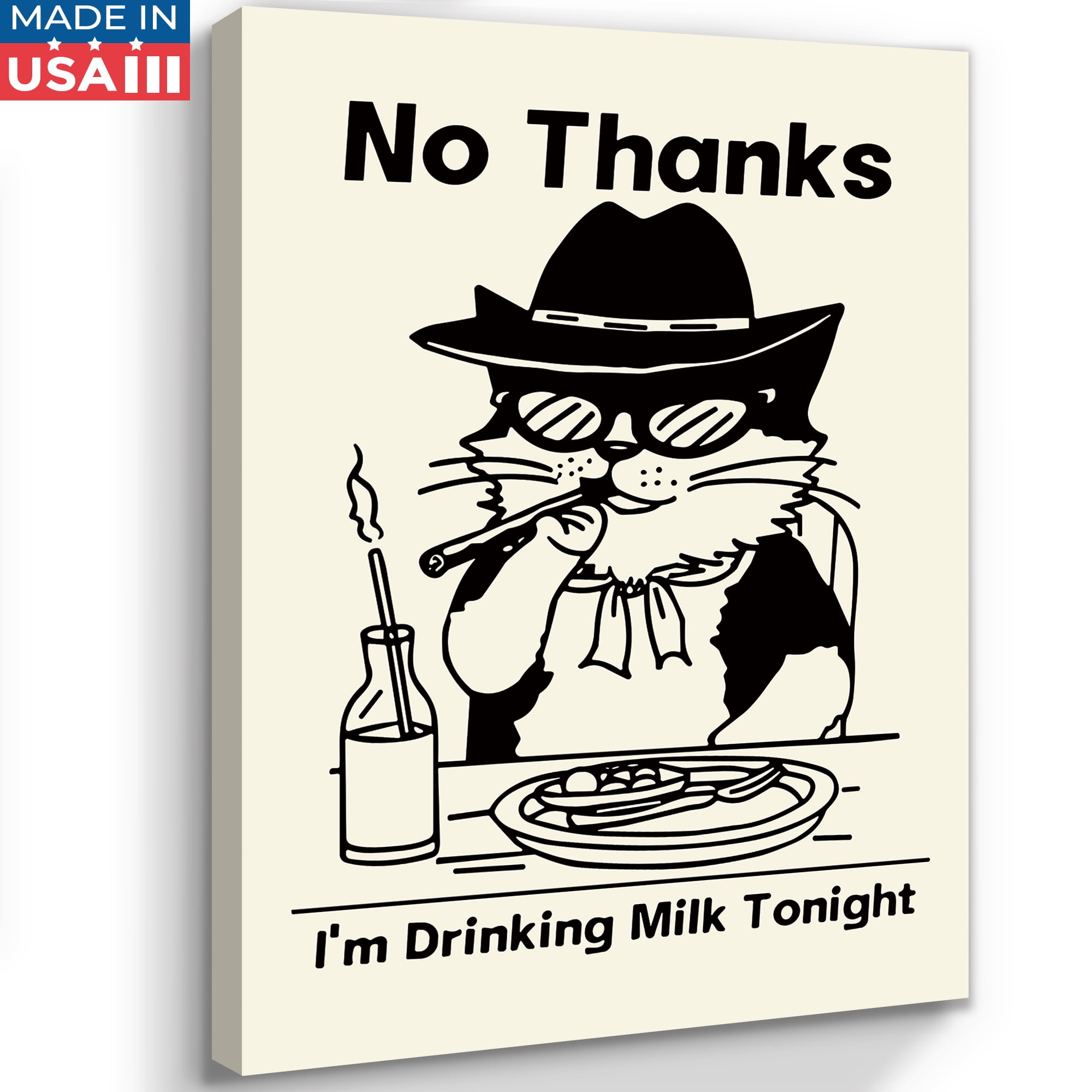 1pcs Modern Funny Black Cat Drinking Milk Decorative Painting, Canvas ...