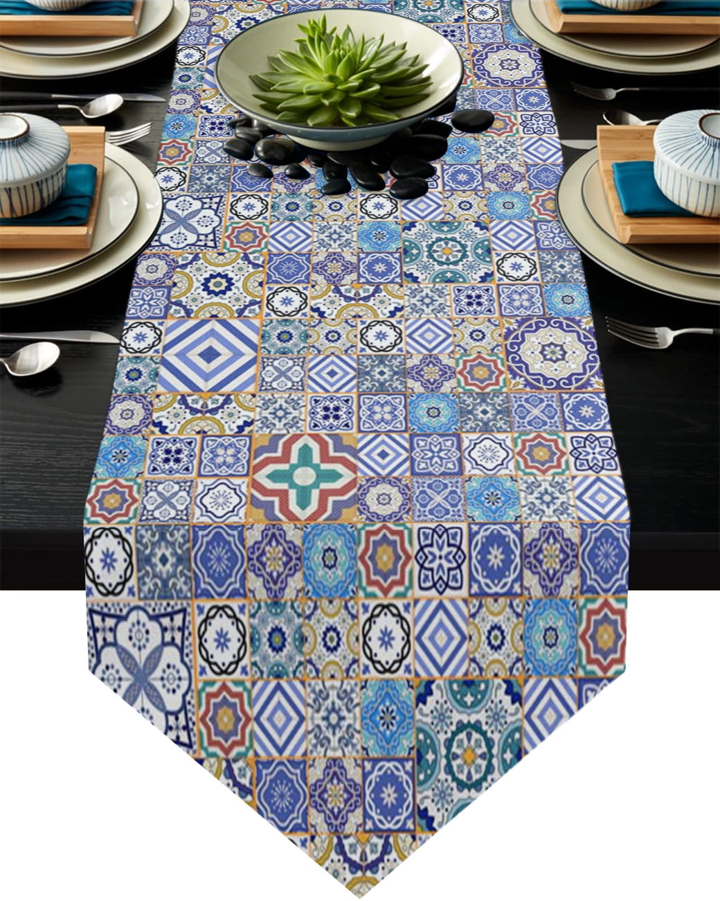 1pcs Moroccan Tiles Colorful Arabesque Table Runner For Home Wedding ...