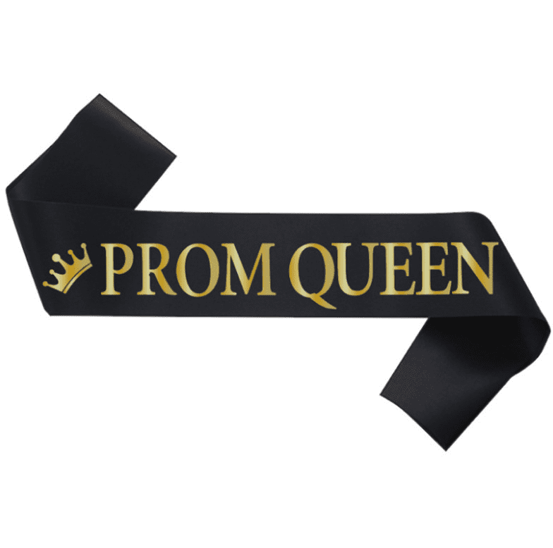 1pcs Prom Queen Sash, Black with Gold Crown Print, Satin, Party ...