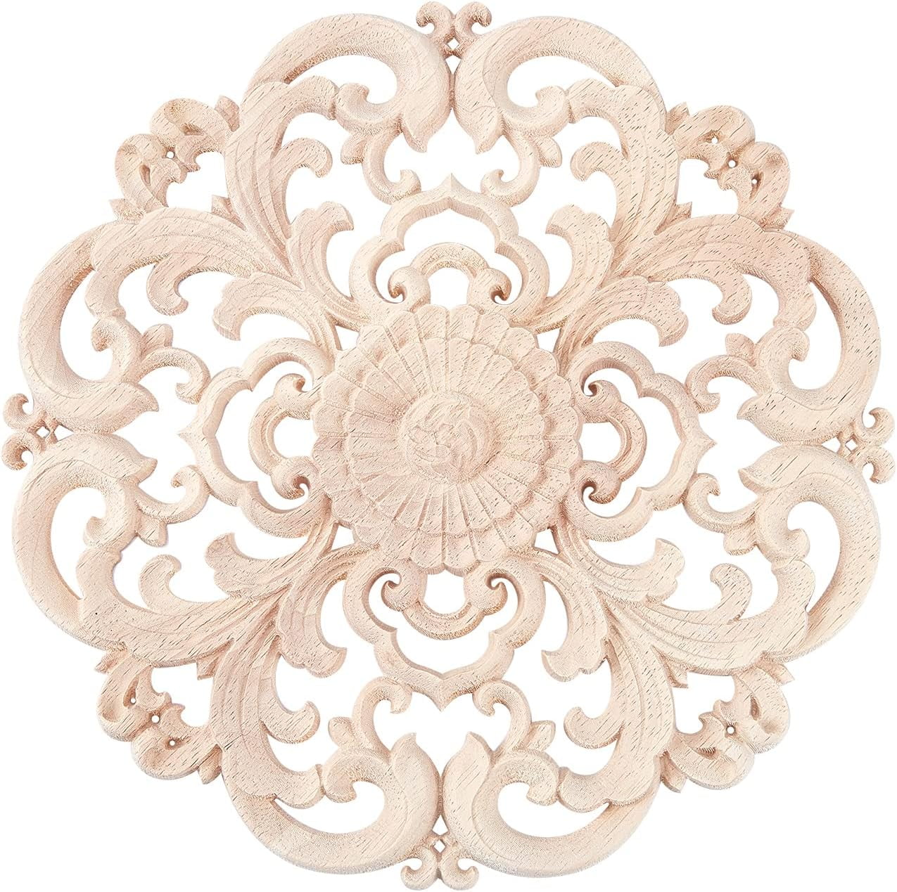 1pcs Rubber Wood Carved Applique Onlay Furniture Round Unpainted ...