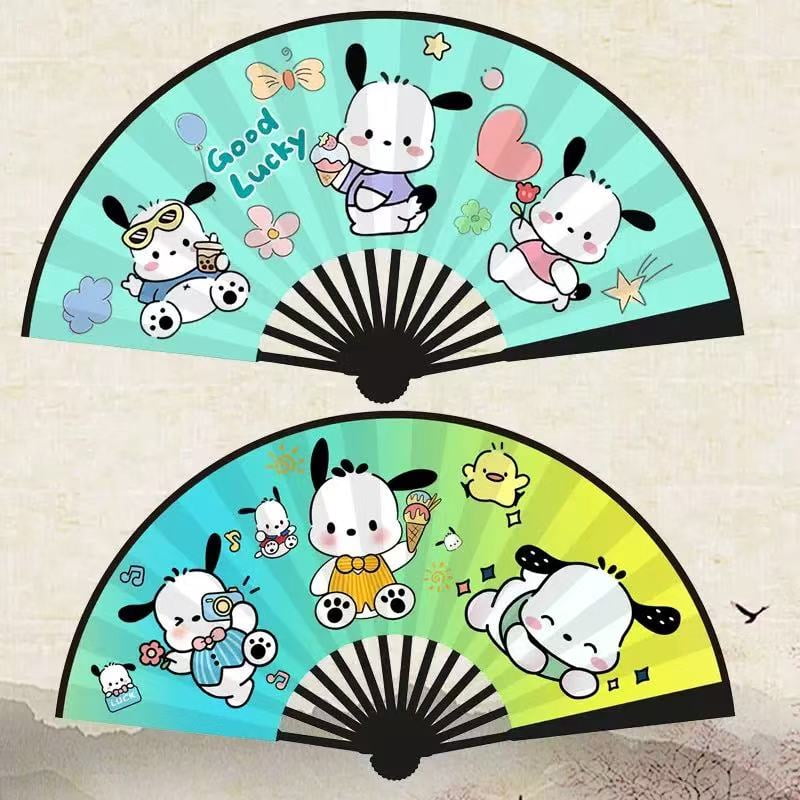 1pcs Sanrio Folding Fan Hello Kitty Melody Kuromi Cartoon Silk Cloth ...