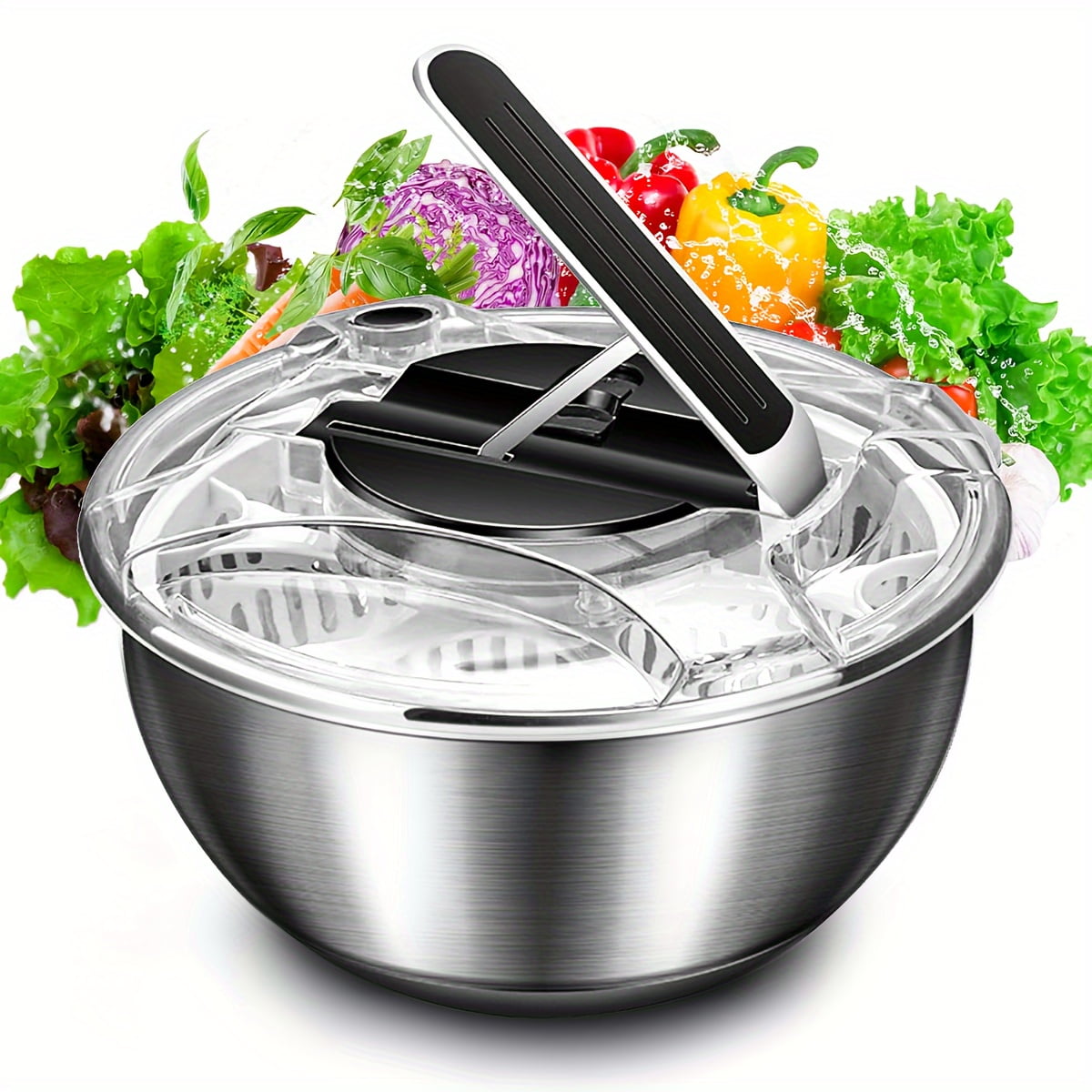 1pcs Stainless Steel Salad Spinner, Large Salad Washing Machine Spinner ...