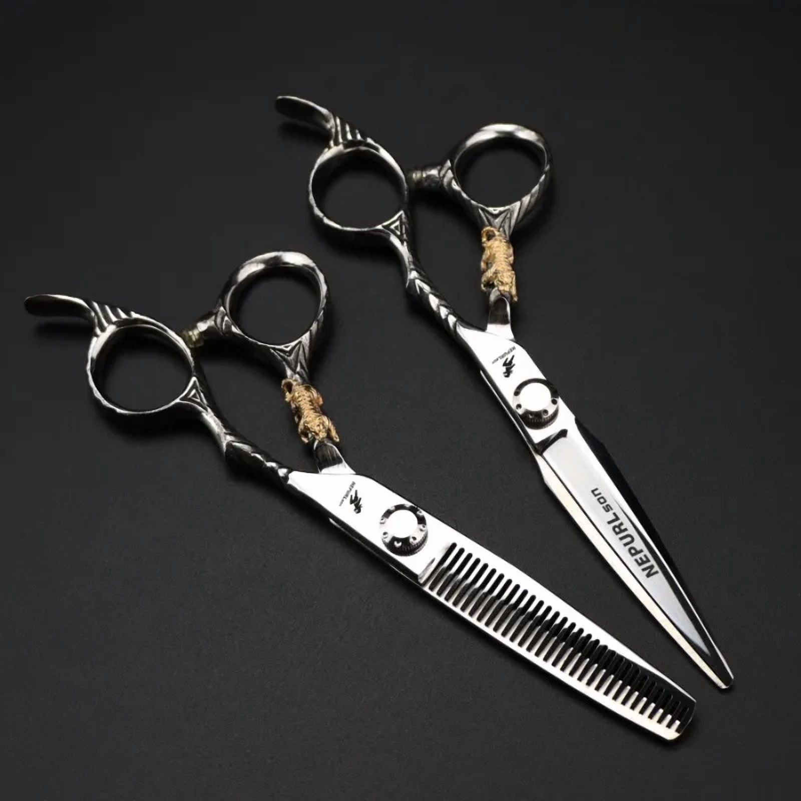 1pcs Straight shear Professional JP440c steel 6 '' Upscale Golden tiger ...