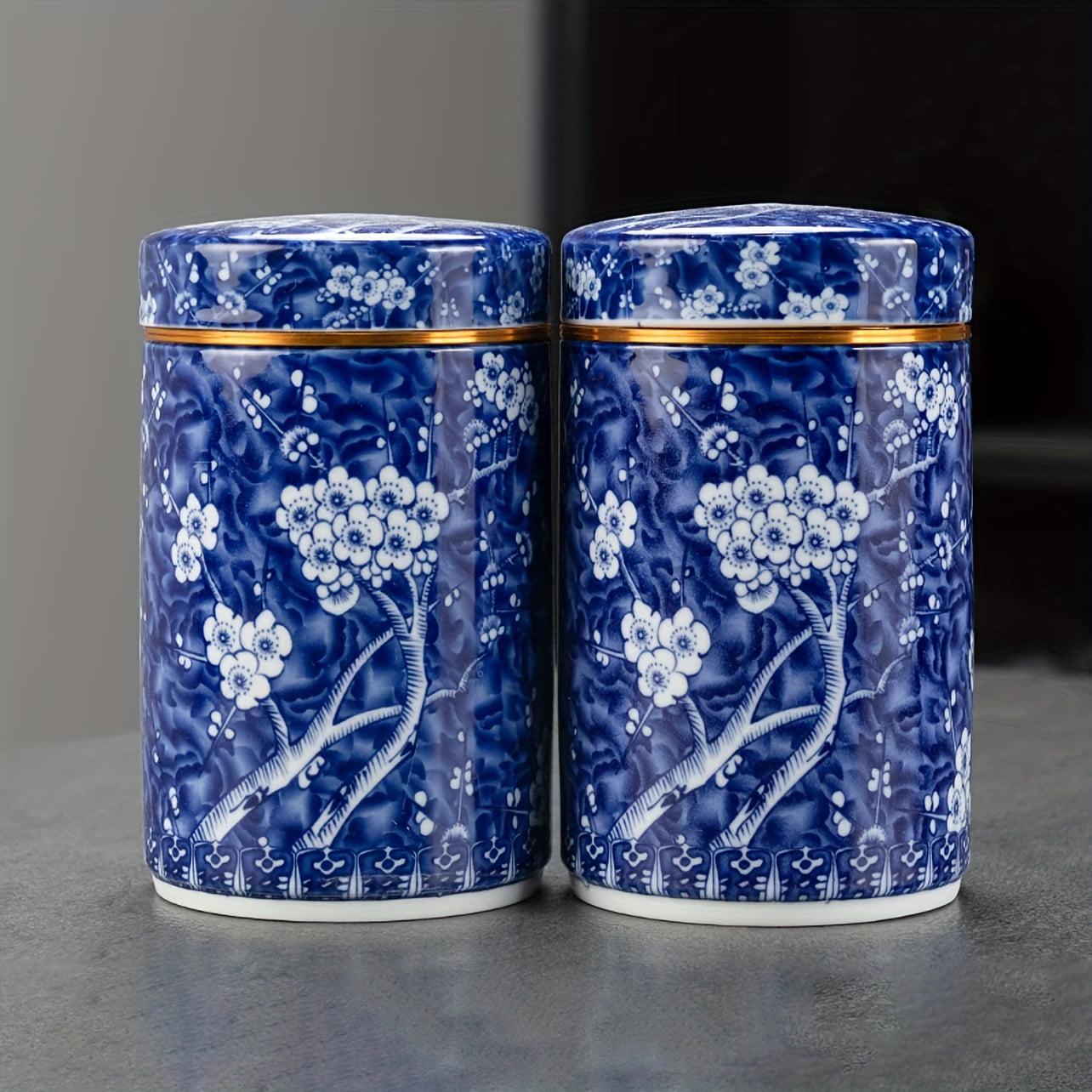 1pcs Straight-sided Blue and White Ice Plum Ceramic Tea Canister ...