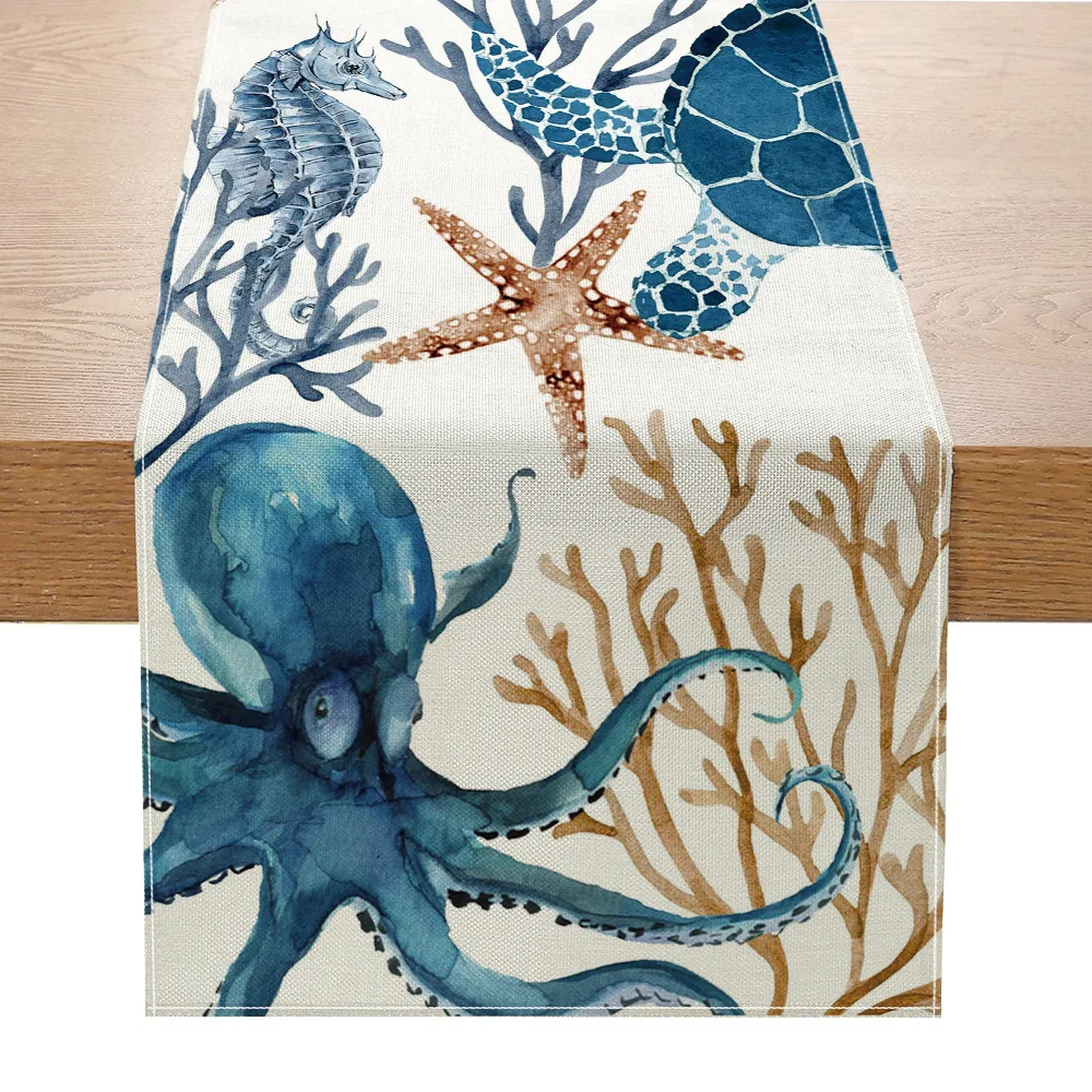 1pcs Summer Ocean Print Pattern Home Entrance Dresser Dustproof Table ...