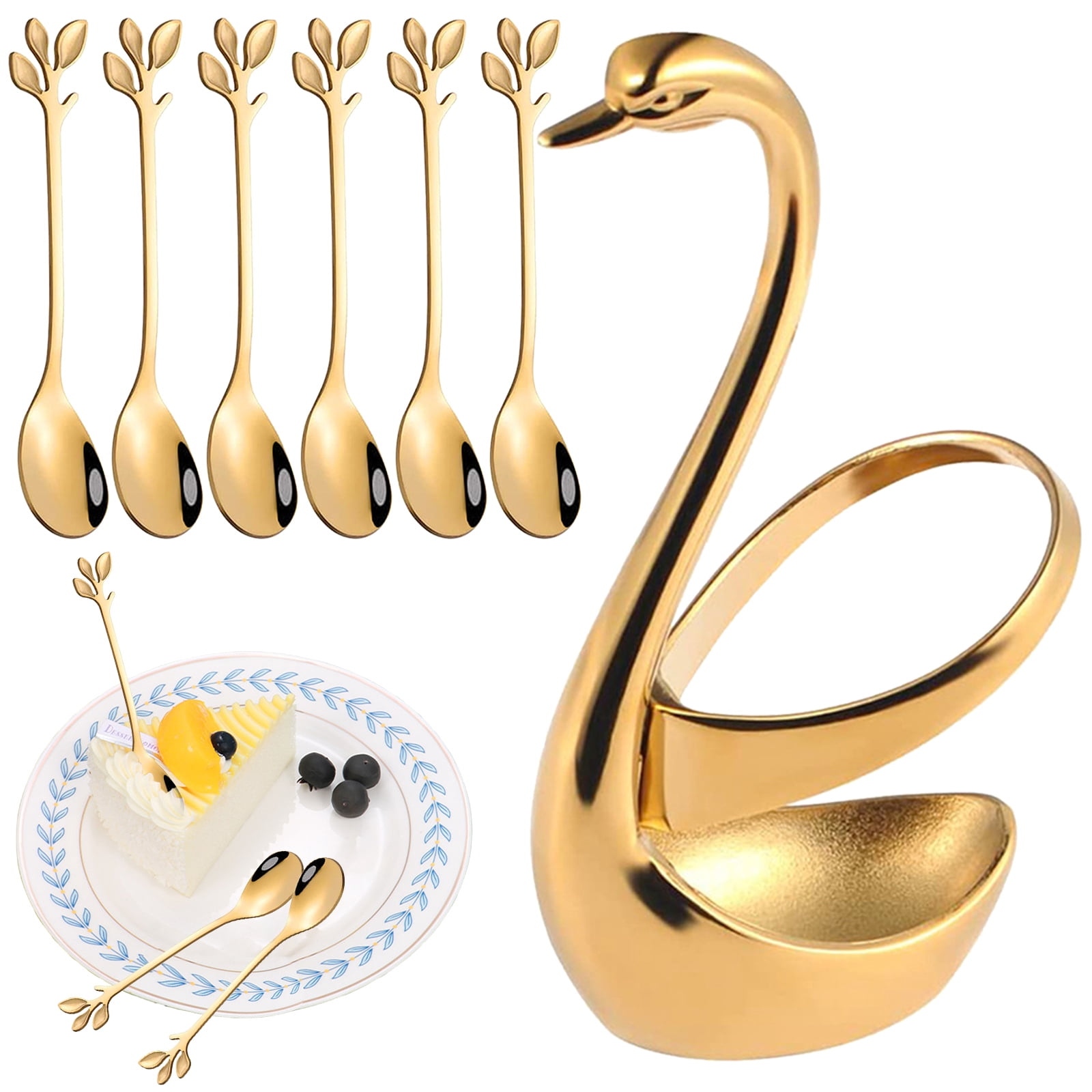 1pcs Swan Base Spoon Holder, Heart Shaped Stainless Steel Spoon and ...