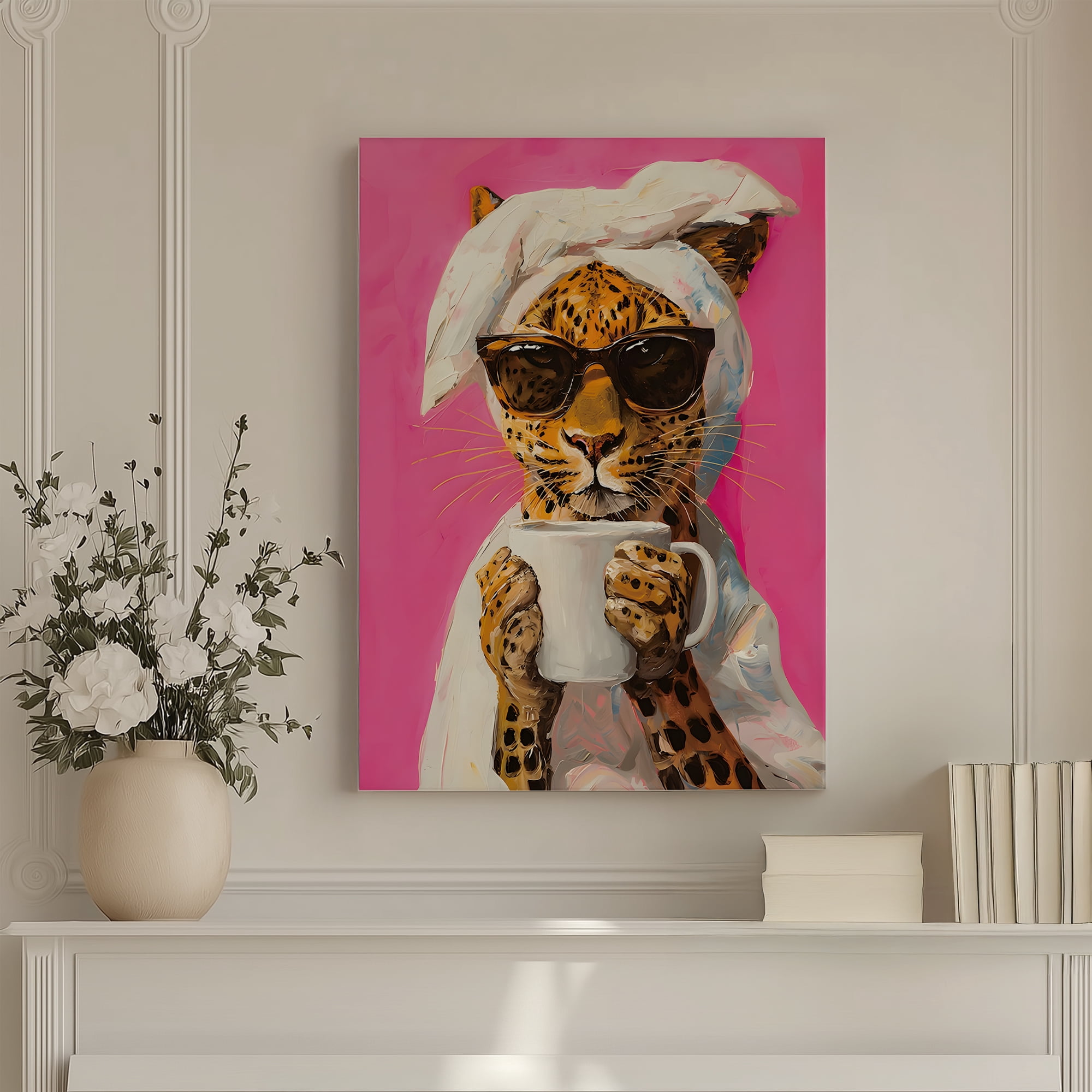 1pcs The Leopard Is Drinking Early Coffee Decorative Painting, Canvas ...