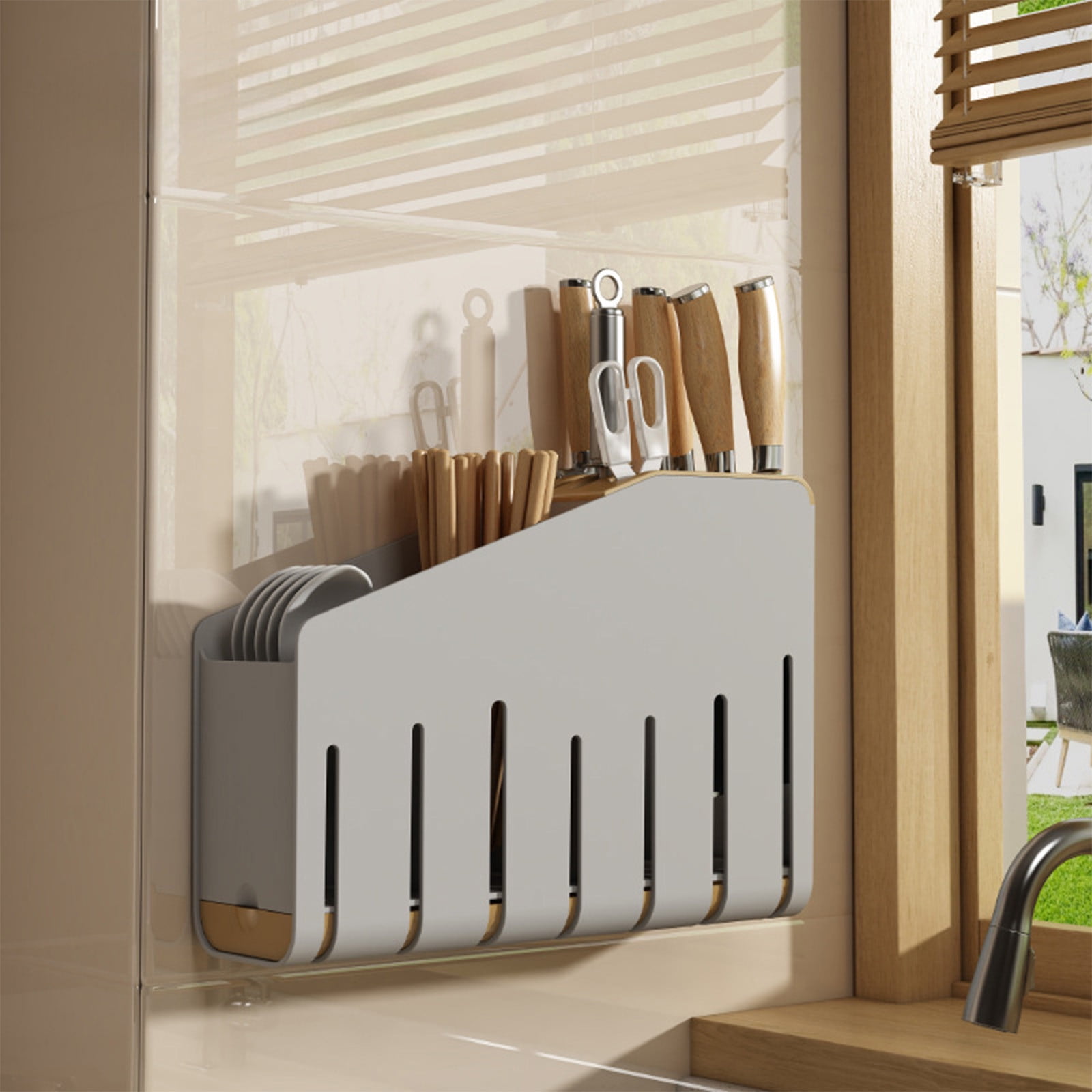 1pcs Utensil Holder Wall Mounted, Plastic Utensil Drying Rack with ...