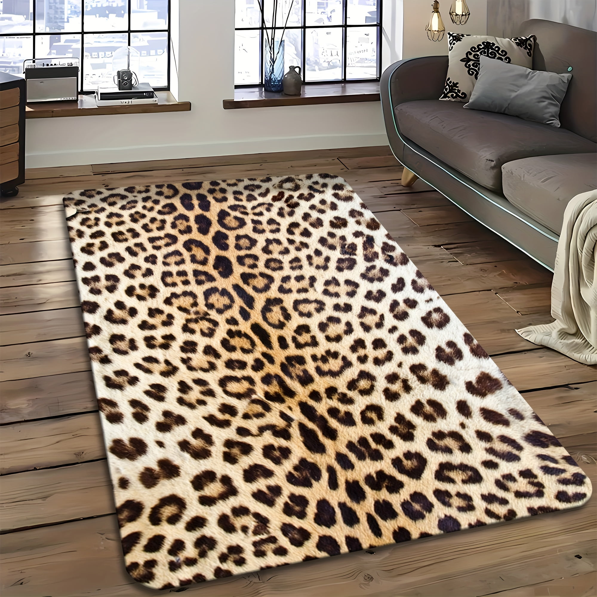 1pcs Vintage Simple Living Room Leopard Rug Floor Mat Carpet Machine ...