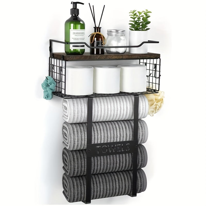 1pcs Wall-mounted Bathroom Towel Storage Rack - Towel Rack Wall-mounted ...