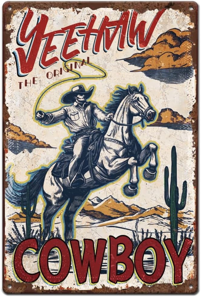 1pcs Western Cowboy Metal Signs Horse Tin Signs Cowboy Horse Vintage ...