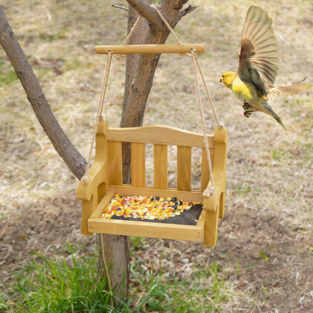 1pcs Wood Bench Shaped Bird Feeders for Outside Hanging, Metal Mesh ...