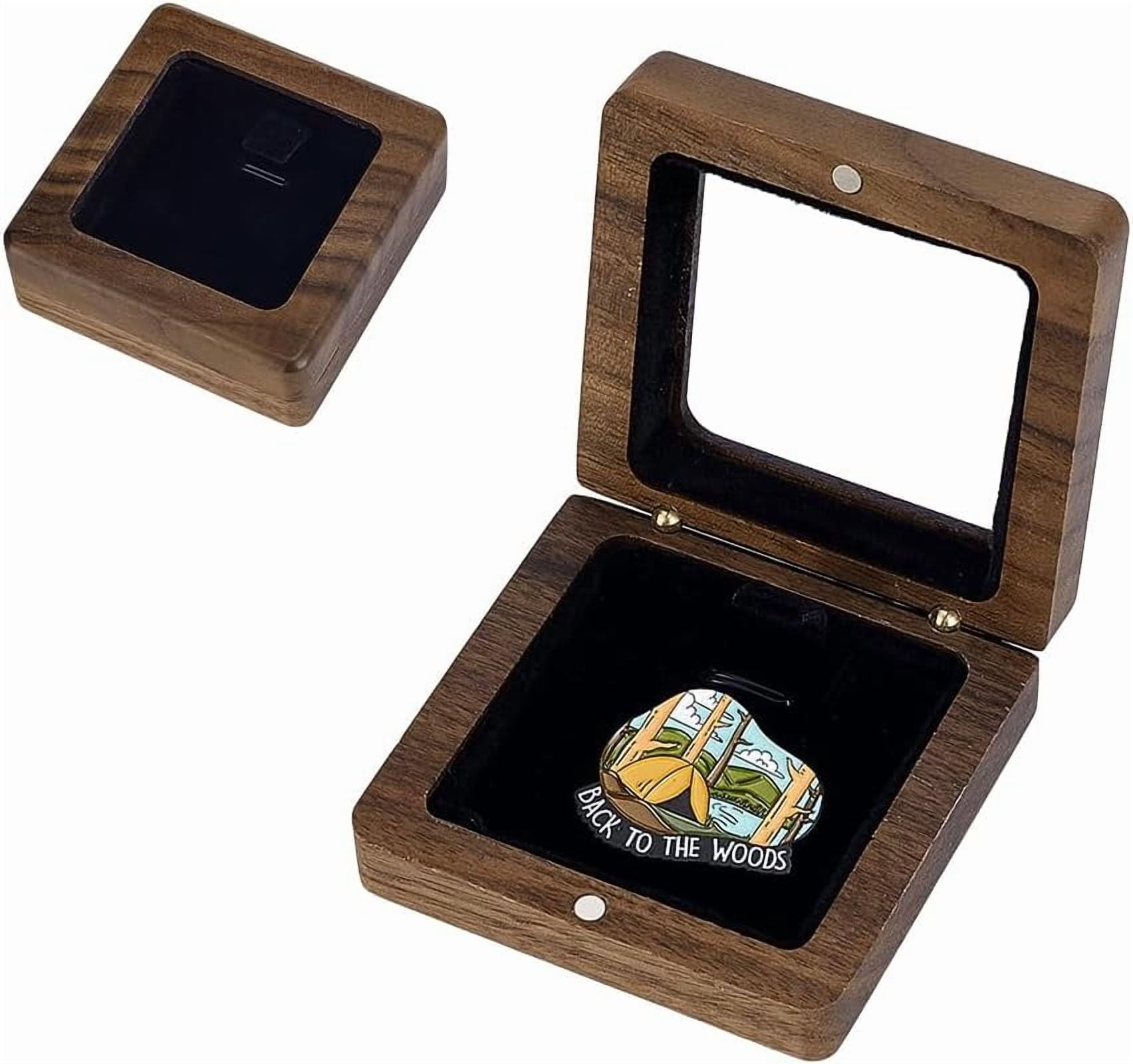 1pcs Wooden Badge Storage Boxes 2.68x2.68x1.02 Inch Square Badge ...