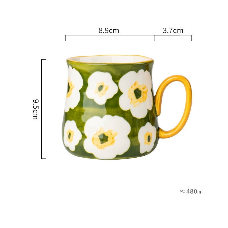 1pcs ceramic mug, hand drawn style water cup, 16oz/480ml breakfast ...