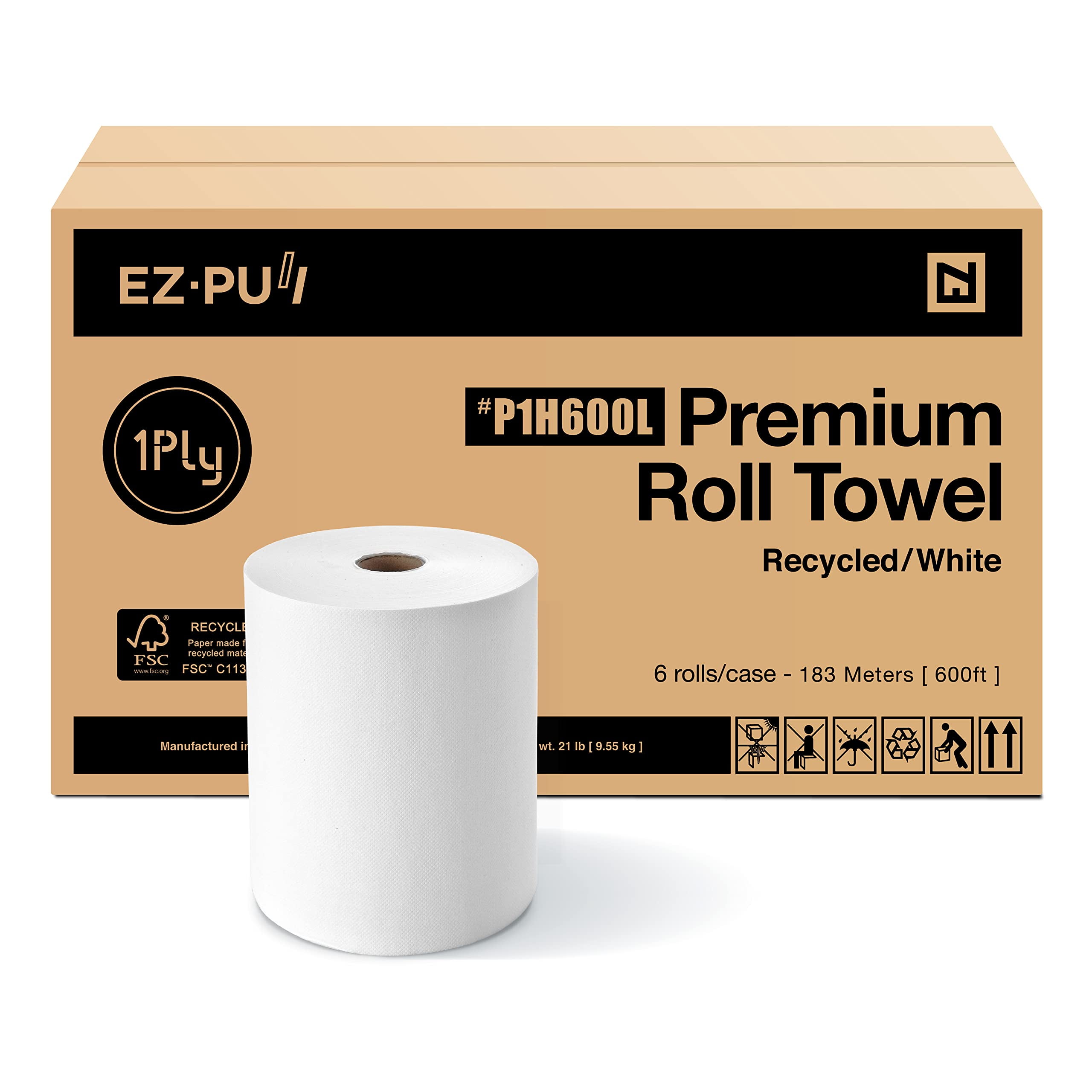 1ply Hardwound Hand Towel Roll by EZbrnd, FSC Certified Recycled White ...