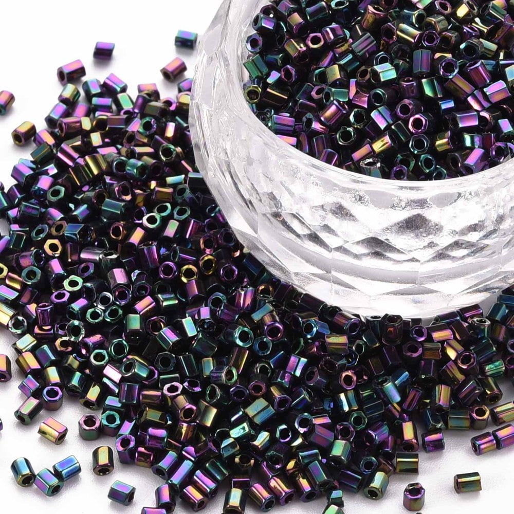 1pound Glass Bugle Beads Metallic Colours Prussian Blue 2.5~3x2mm Hole ...