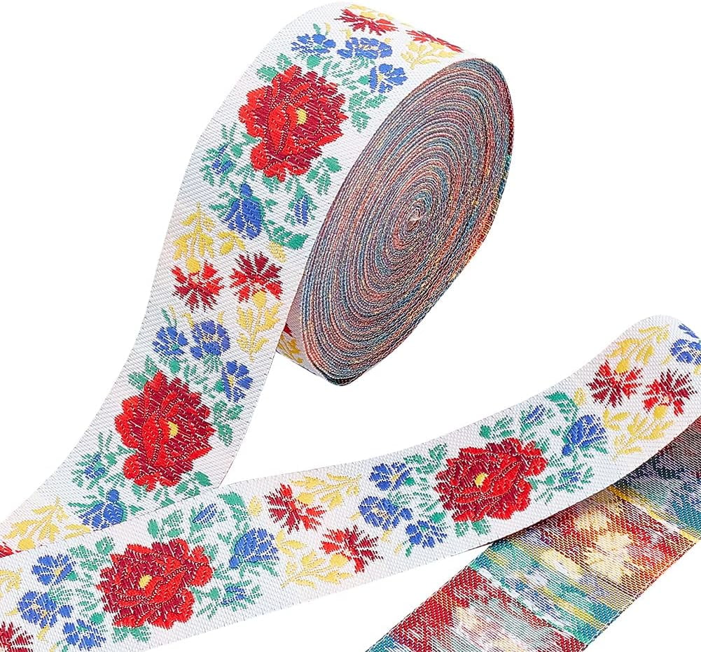 1roll 10 Yards 1.3inch Fabric Embroidered Trim Bohemian Jacquard Ribbon ...