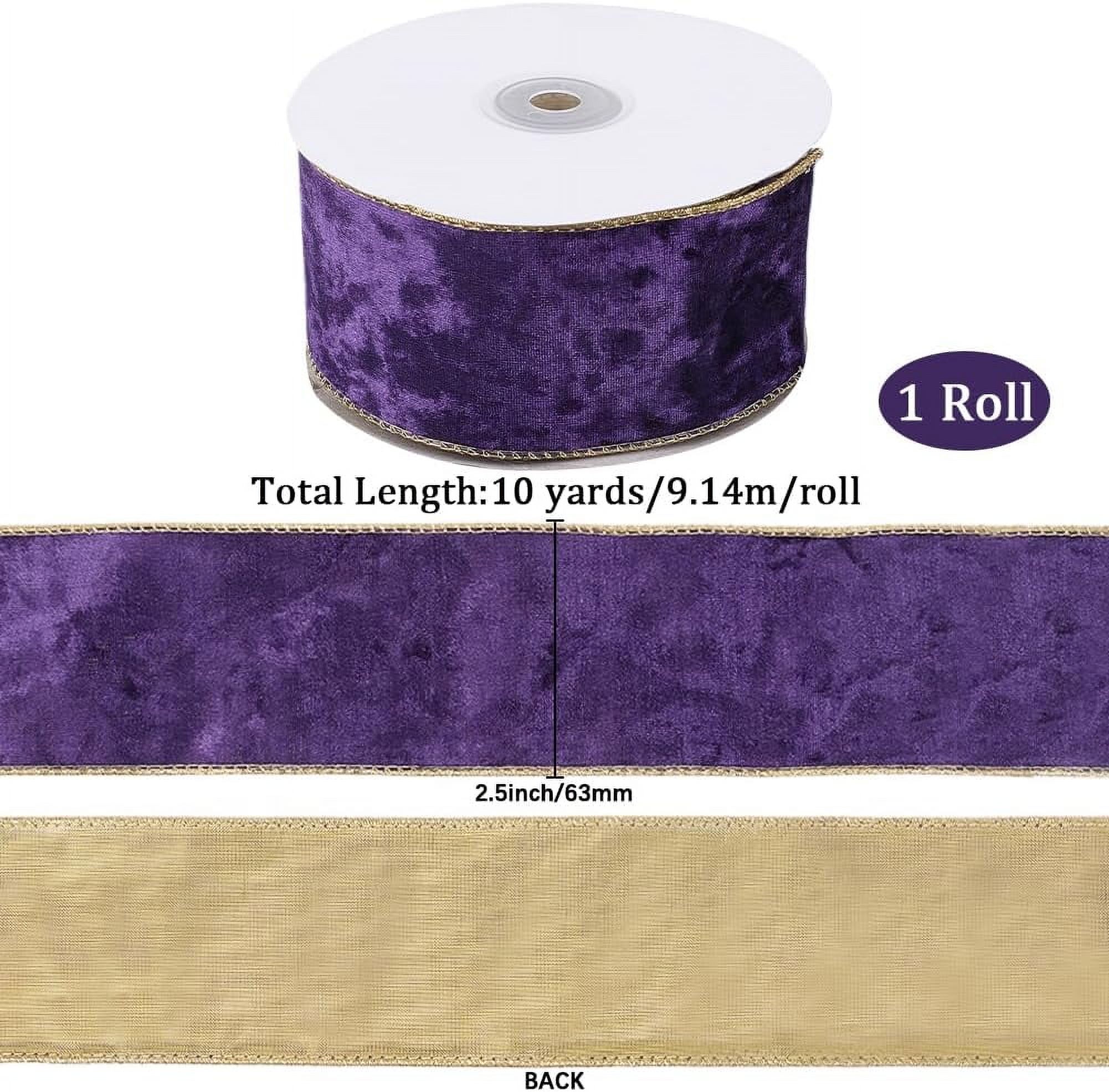 1roll 10 Yards Single Face Velvet Wired Ribbon golden Edged Polyester ...