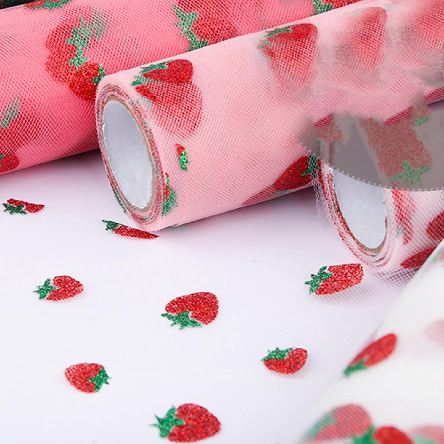 1roll 1Roll Polyester Tulle Fabric rolls Deco Mesh Strawberry Ribbon ...