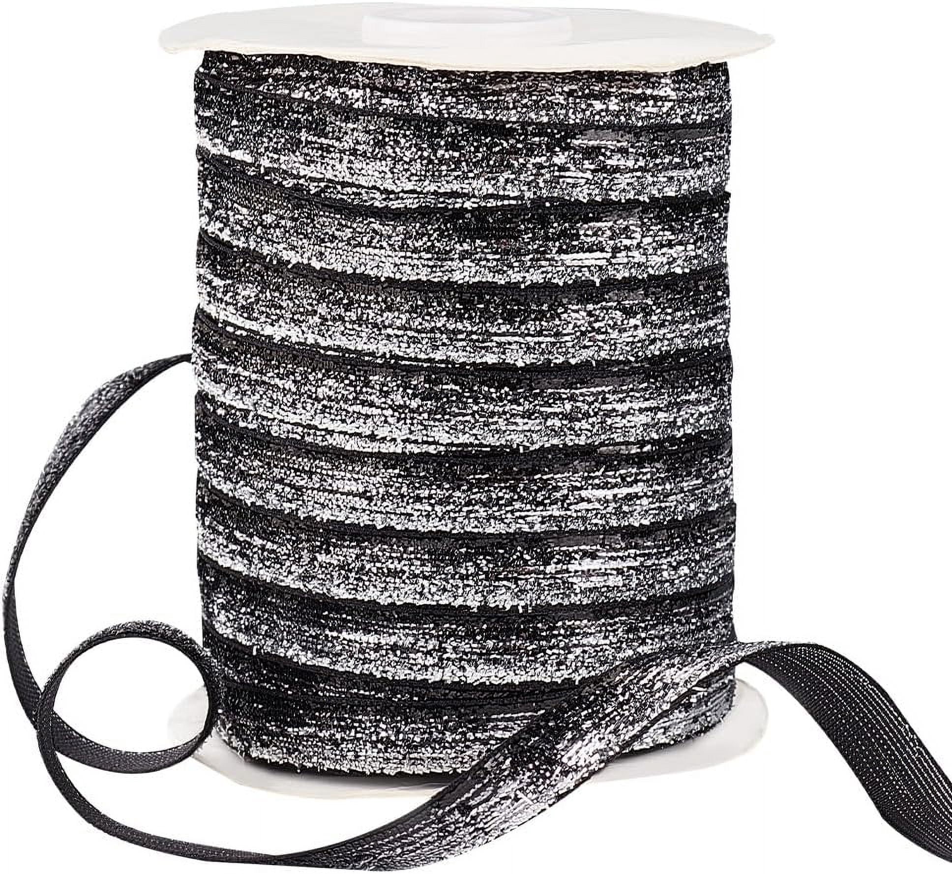 1roll 50 Yards Metallic Glitter Ribbon 3/8" (10mm) Black Sparkle Ribbon ...