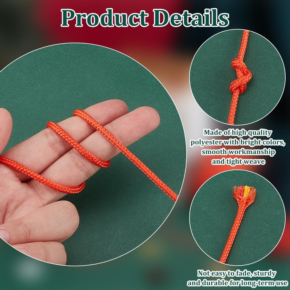1roll 50M Nylon Cords Round Orange Red 3mm about 54.68 Yards(50m)/Roll ...