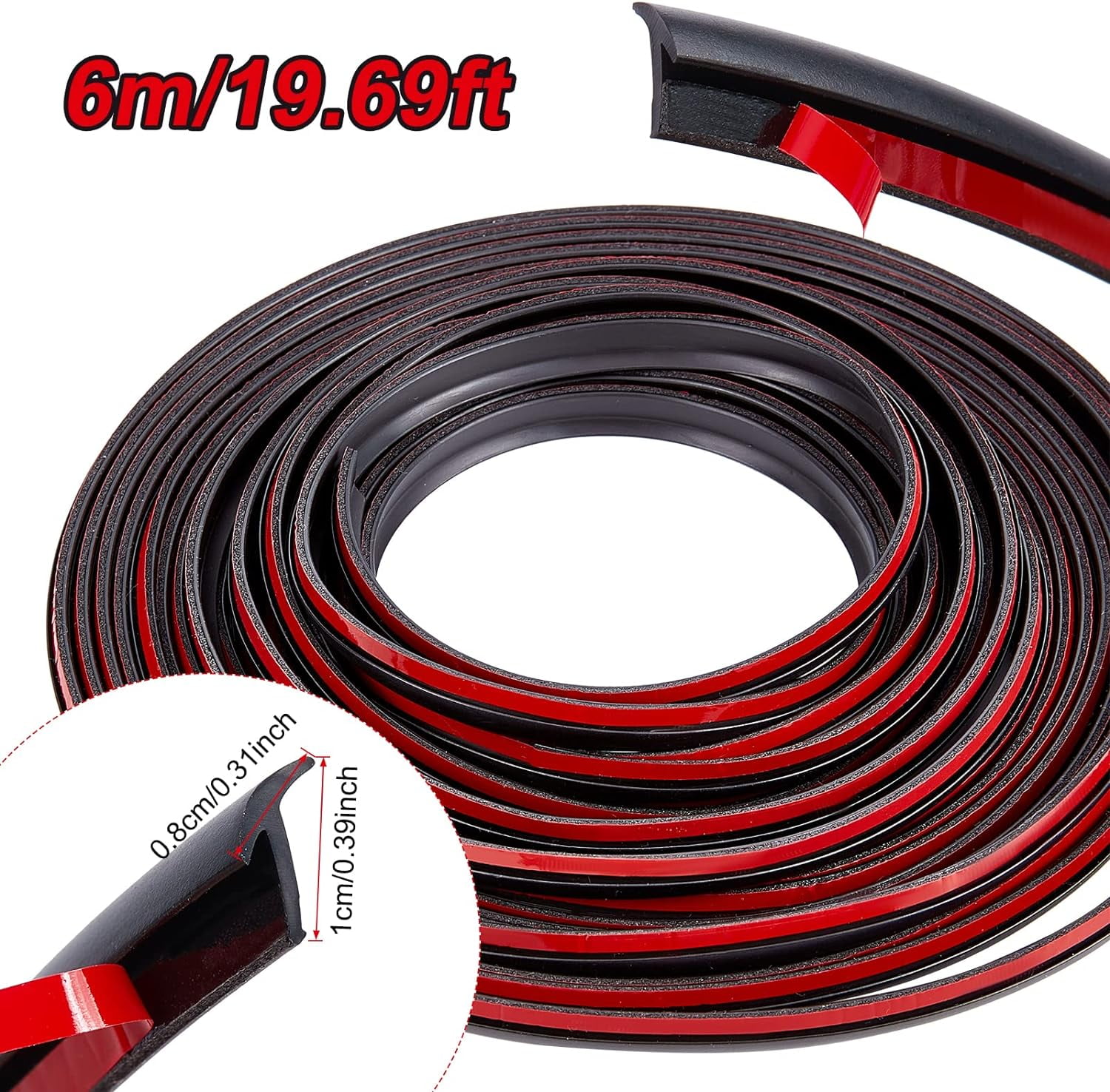 1roll 6m Self Adhesive Auto Rubber Weather Draft Seal Strip 0.8x1cm T ...