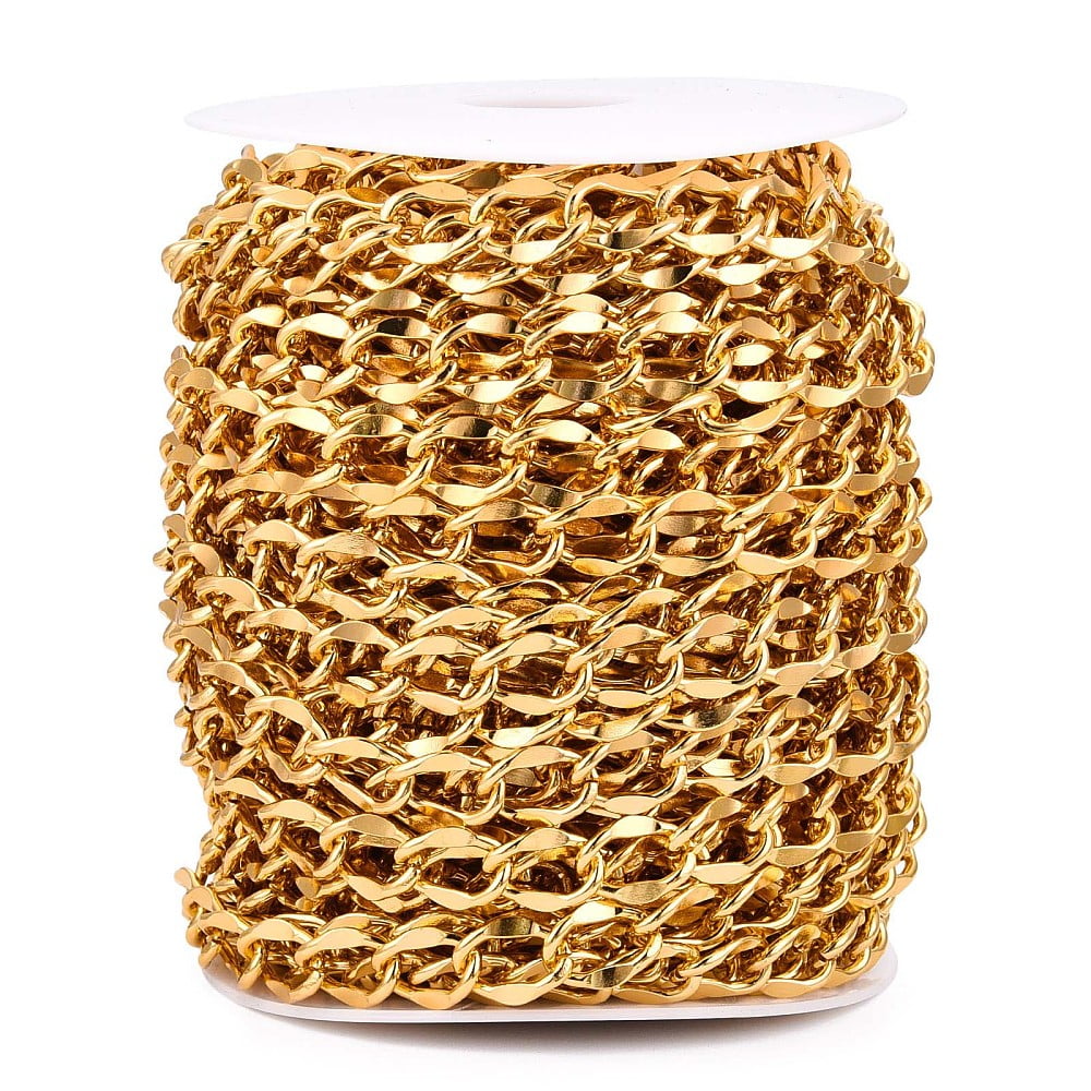 1roll Aluminium Dapped Chains Unwelded with Spool Golden 15x11x2mm ...