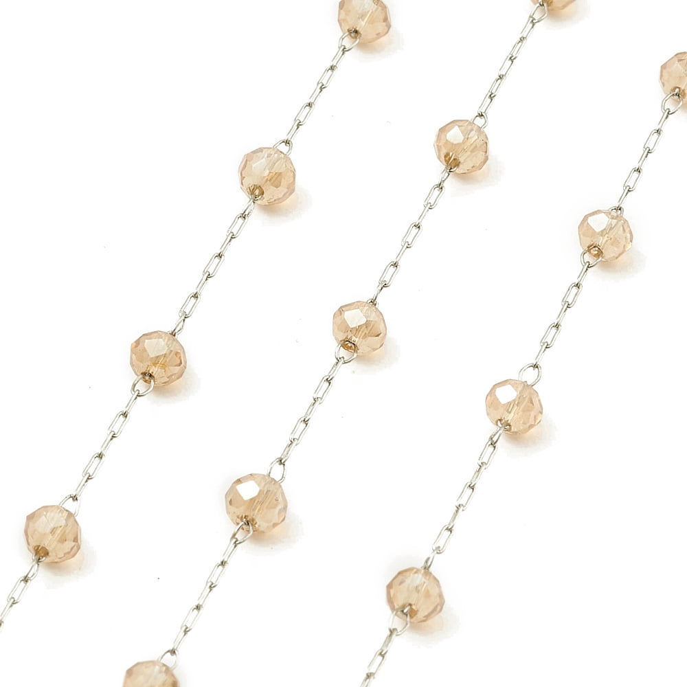 1roll Glass Round Beaded Chains with 304 Stainless Steel Findings ...