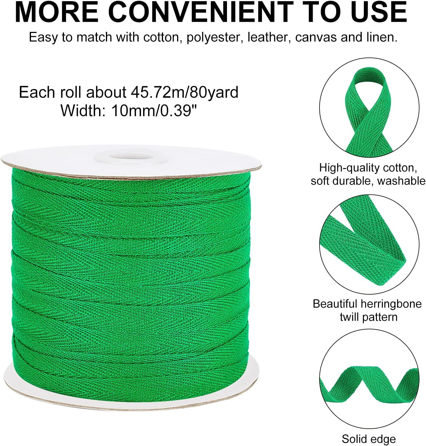 1roll Twill Tape Ribbons Herringbone Ribbons for Sewing Craft Green 3/8 ...