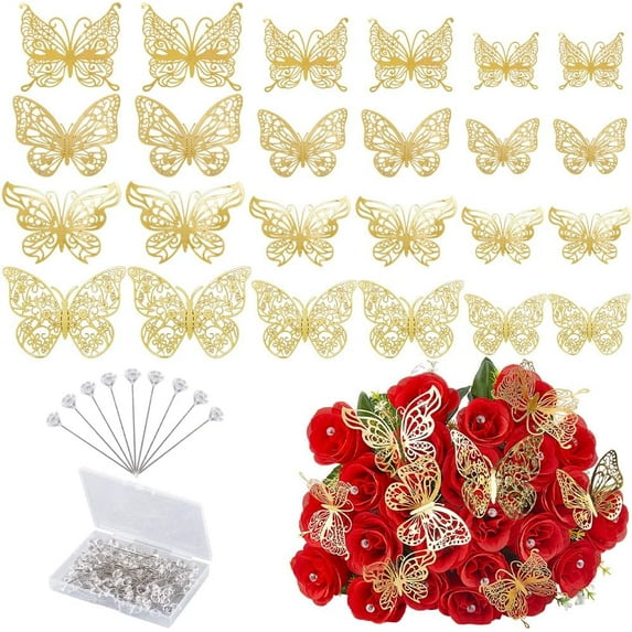 1set 1 Box 116Pcs 4 Styles Butterfly Wall Stickers Gold Butterfly ...