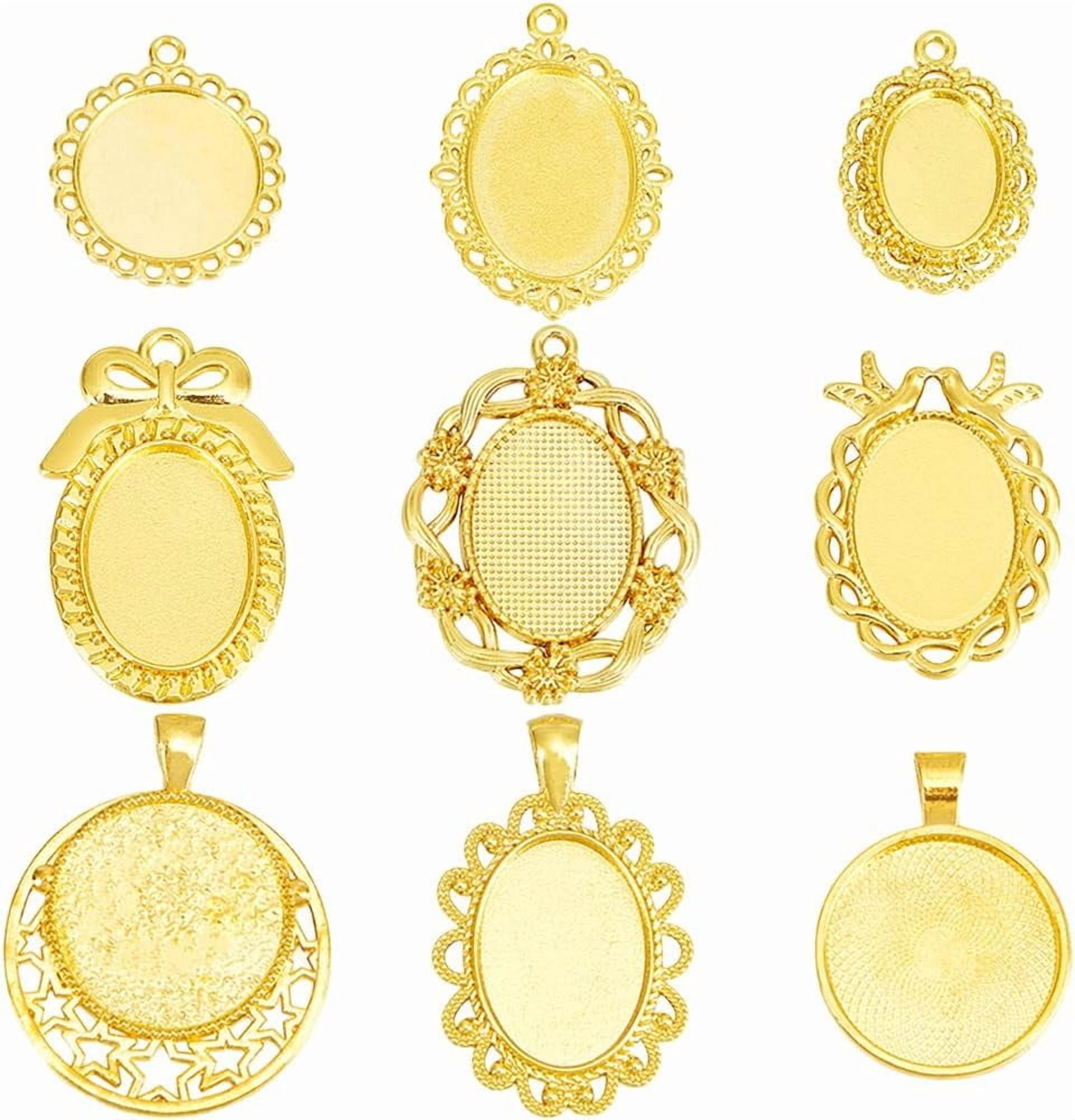 1set 1 Box 40Pcs 9 Styles Cabochon Pendants Gold Bezel Setting Metal ...
